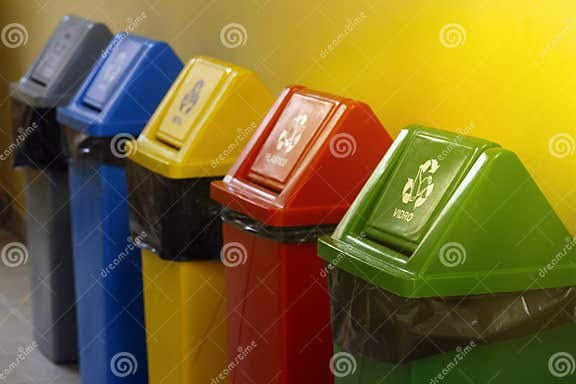 Colored Bins for Selective Garbage Collection Stock Image - Image of ...