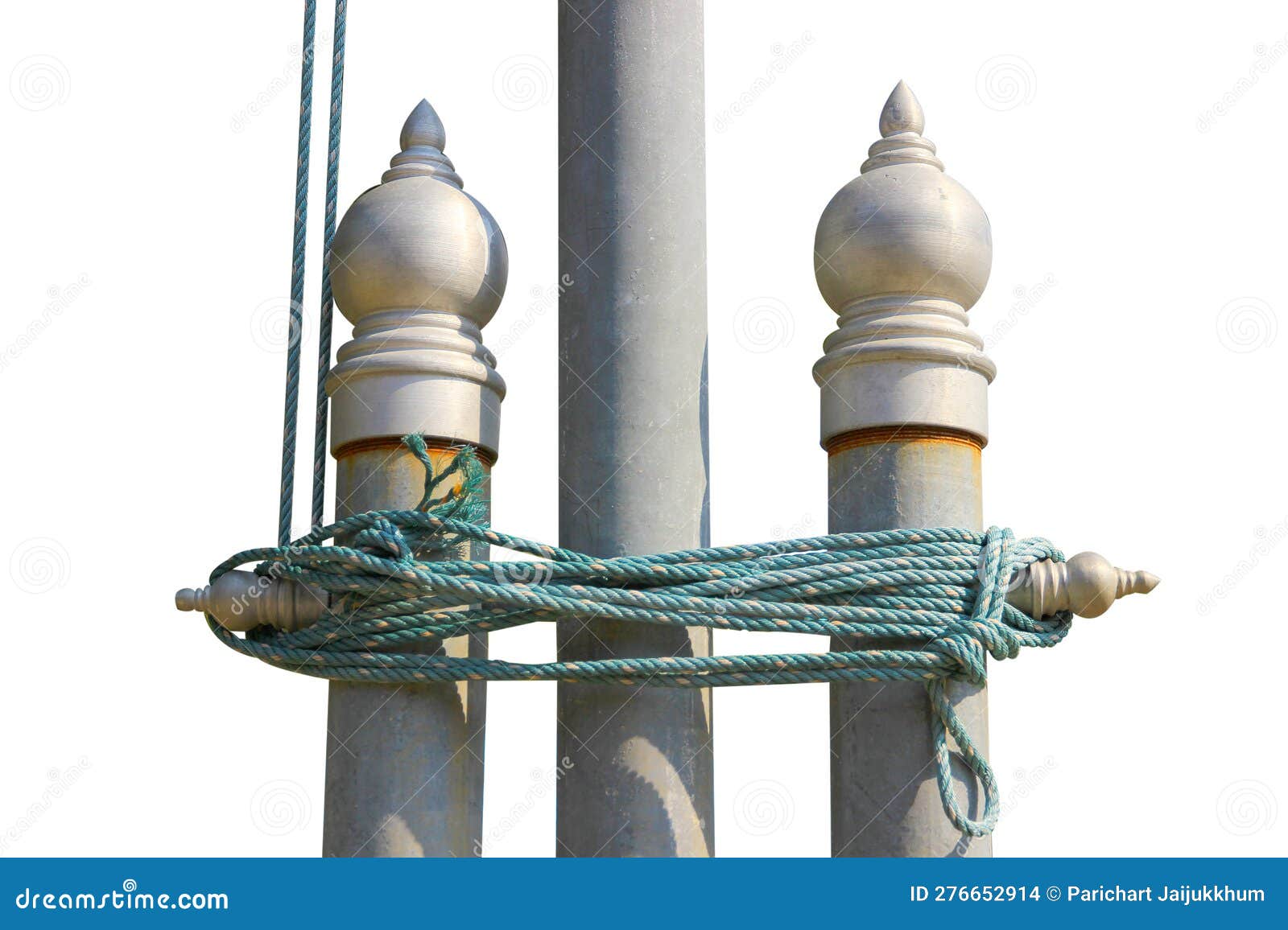 Several Plastic Ropes are Wrapped Around a Large Steel Pole Isolated on ...