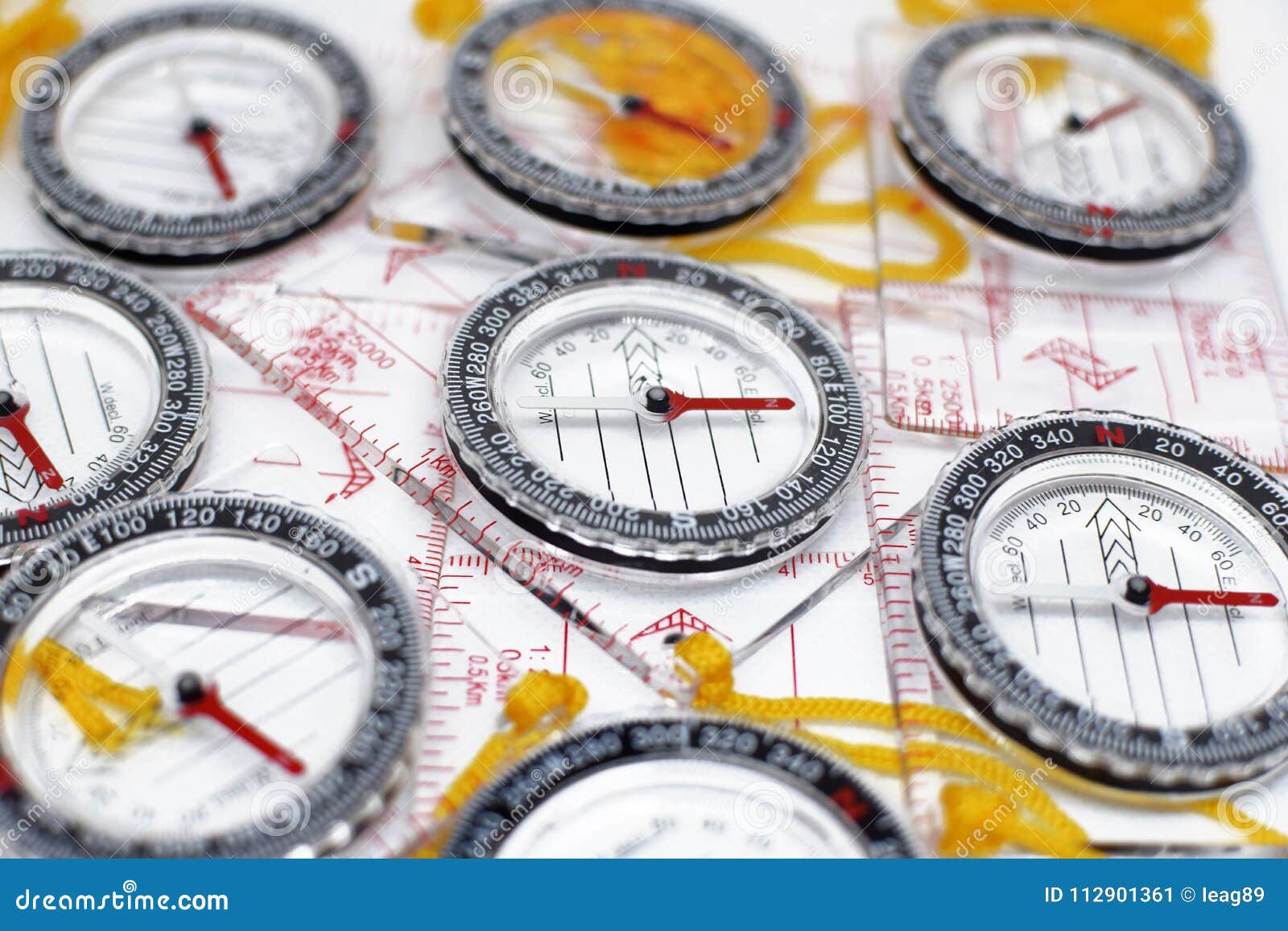 Several Plastic Transparent Compasses Stock Image - Image of blur ...