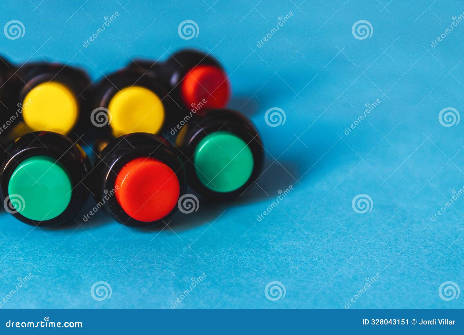 Several Push Button Switch on Top of a Blue Table Stock Image - Image ...