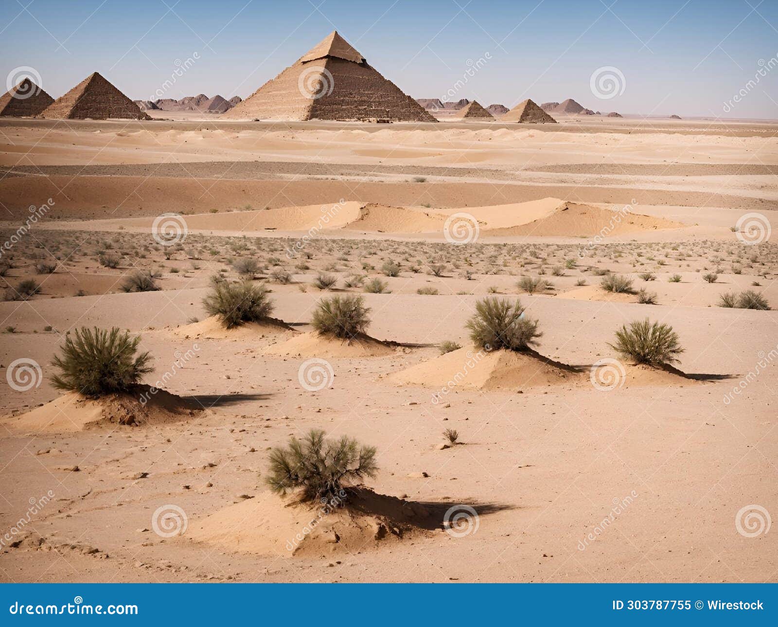 Several Pyramids in the Middle of an Empty Desert Plain Stock ...