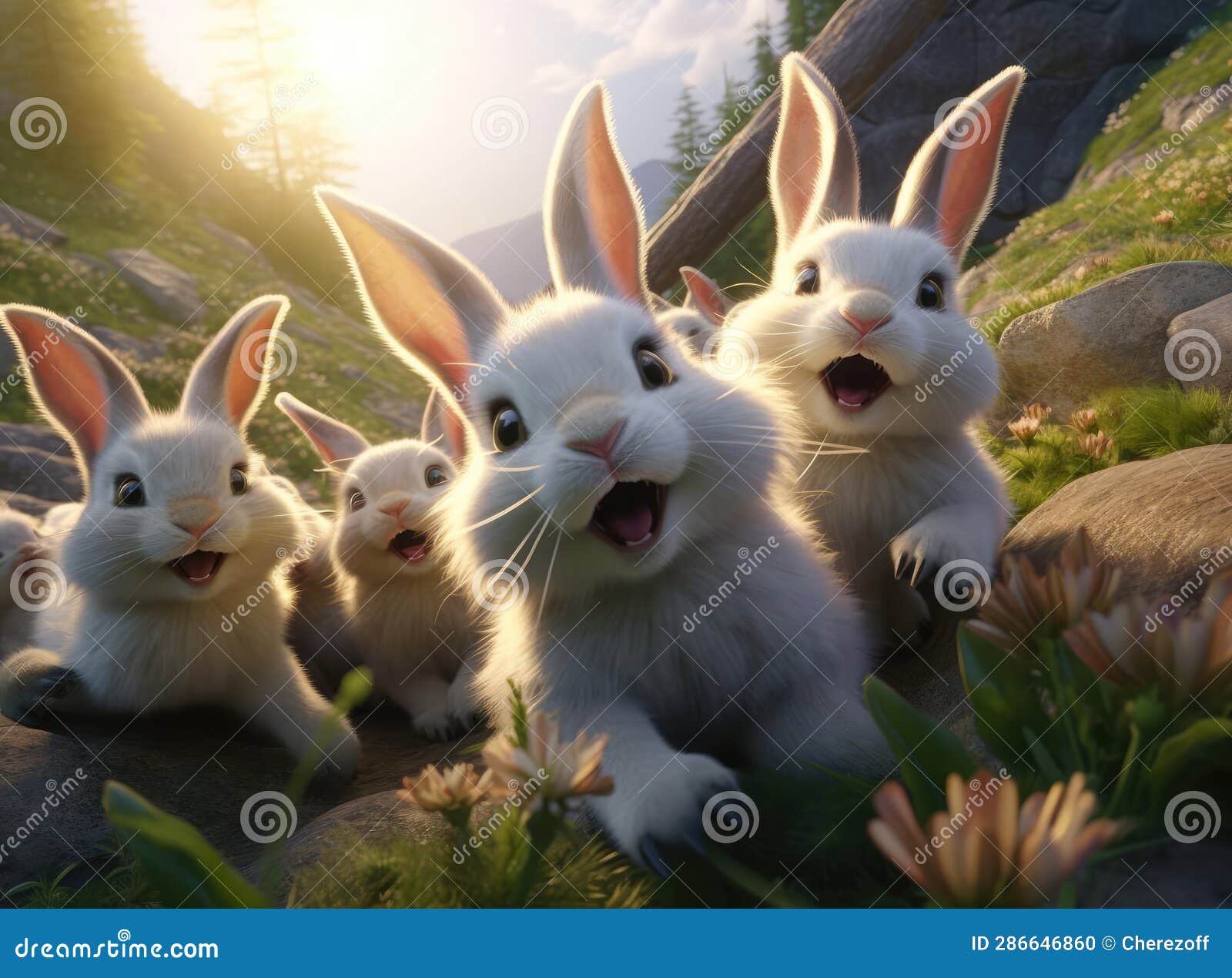 Several Rabbits Take a Group Selfie Stock Illustration - Illustration ...