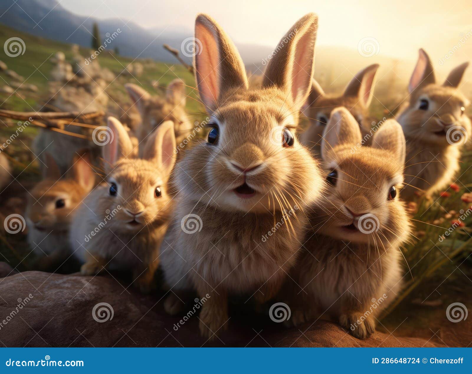 Several Rabbits Take a Group Selfie Stock Illustration - Illustration ...