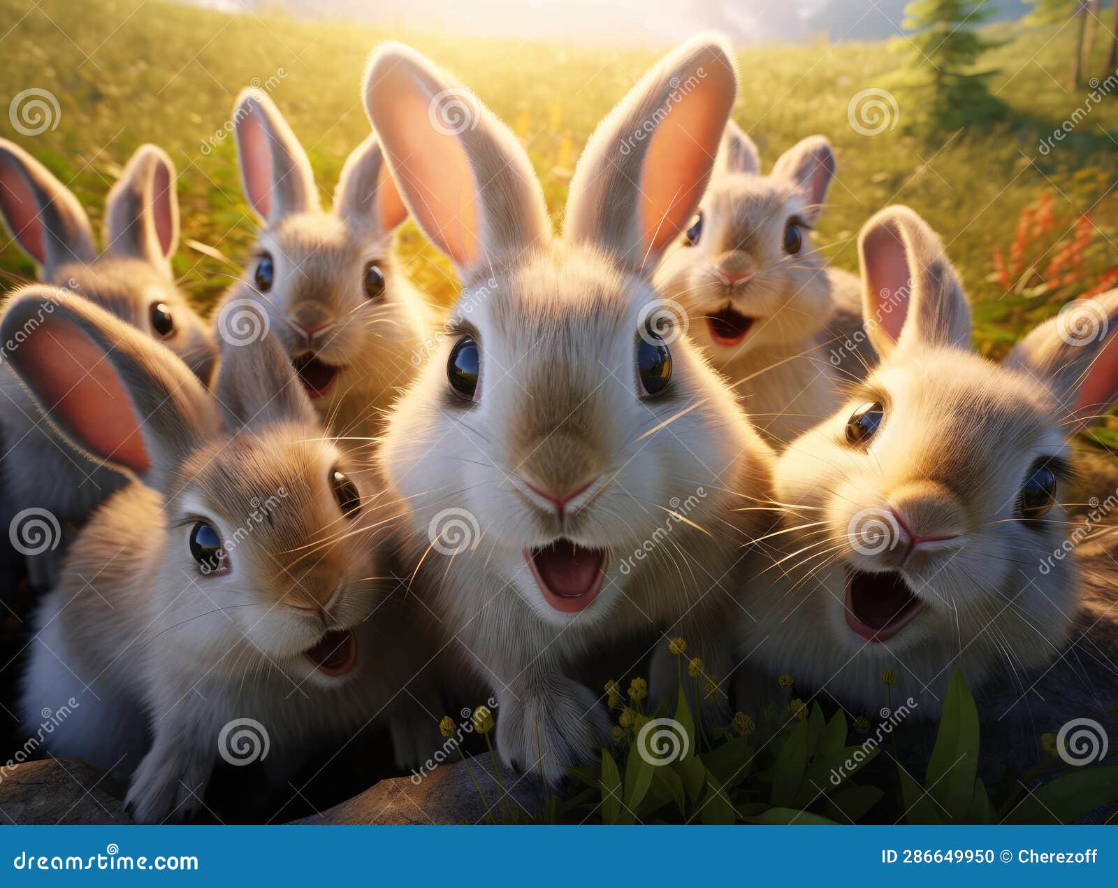 Several Rabbits Take a Group Selfie Stock Photo - Image of mobile ...