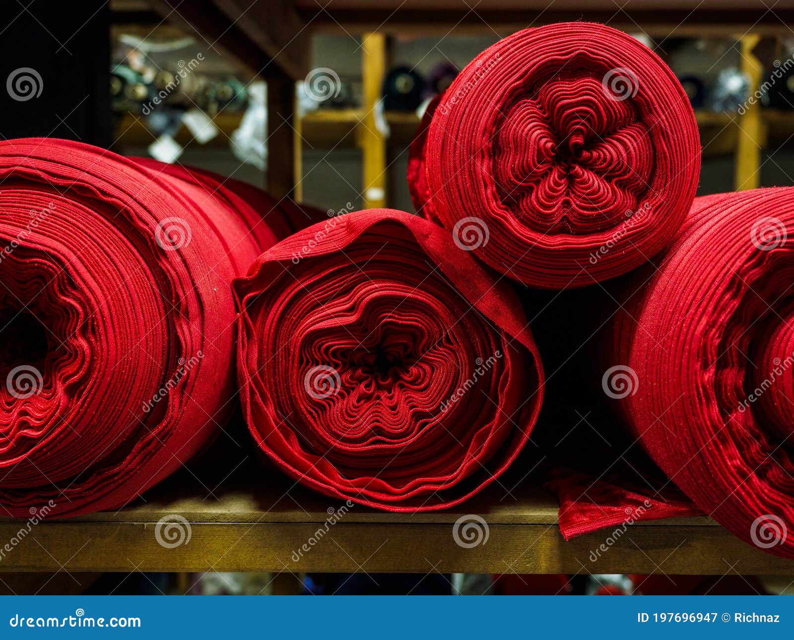 Several Red Rolls of Knitted Fabric. Woven Factory or Warehouse Stock ...