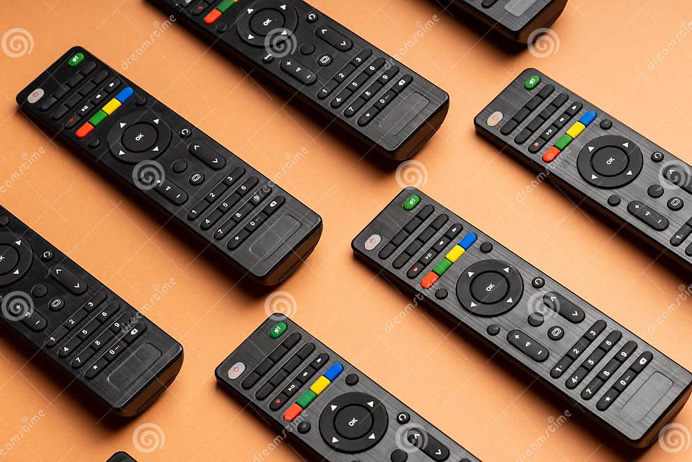 Several Remote Controls for TVs. Lined Up Remotes for Tv Stock Image ...