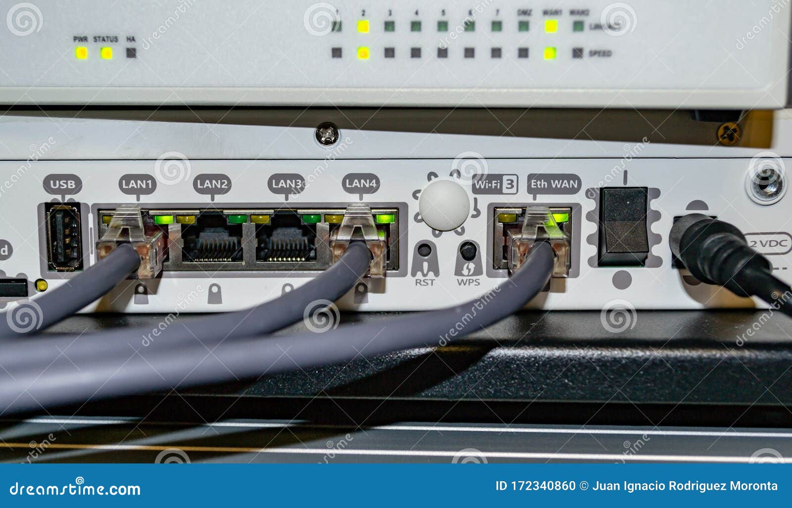 Several RJ45 LAN Cables Connected To Wifi Router Formed Communication ...