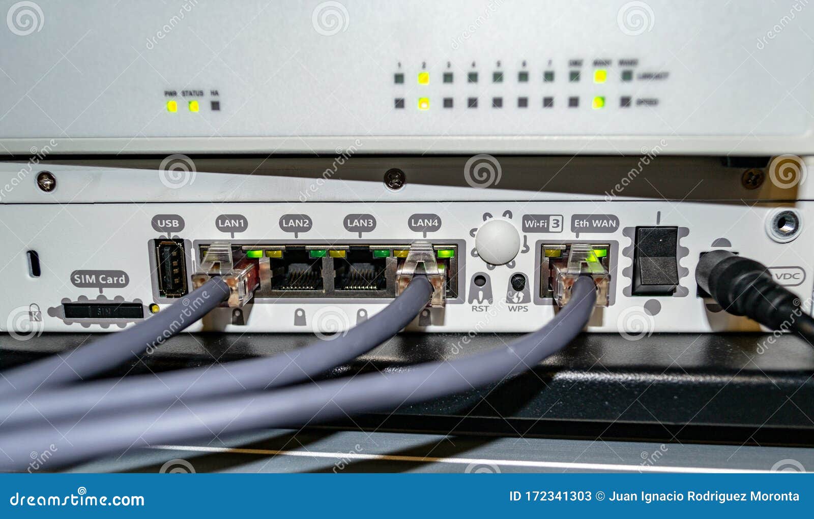 Several RJ45 LAN Cables Connected To Wifi Router Formed Communication ...