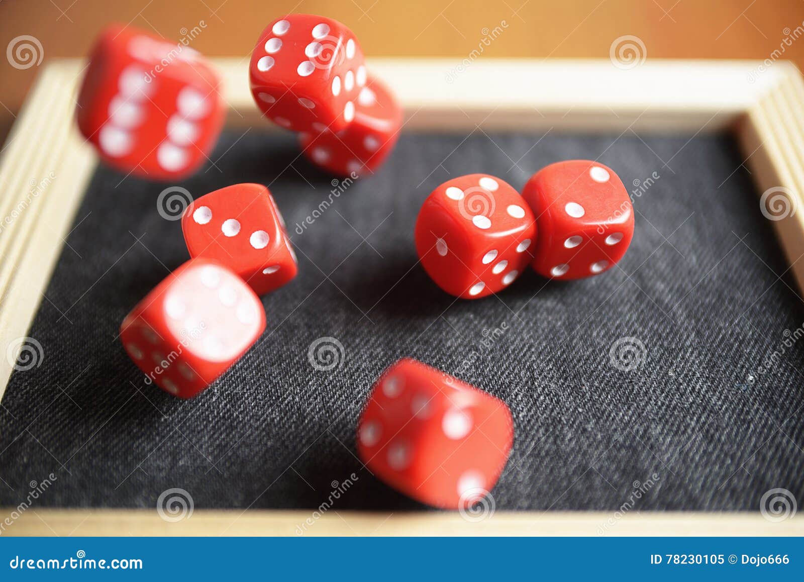 Several Rolling Red Dice Fall on Special Boardgame Frame Stock Image ...