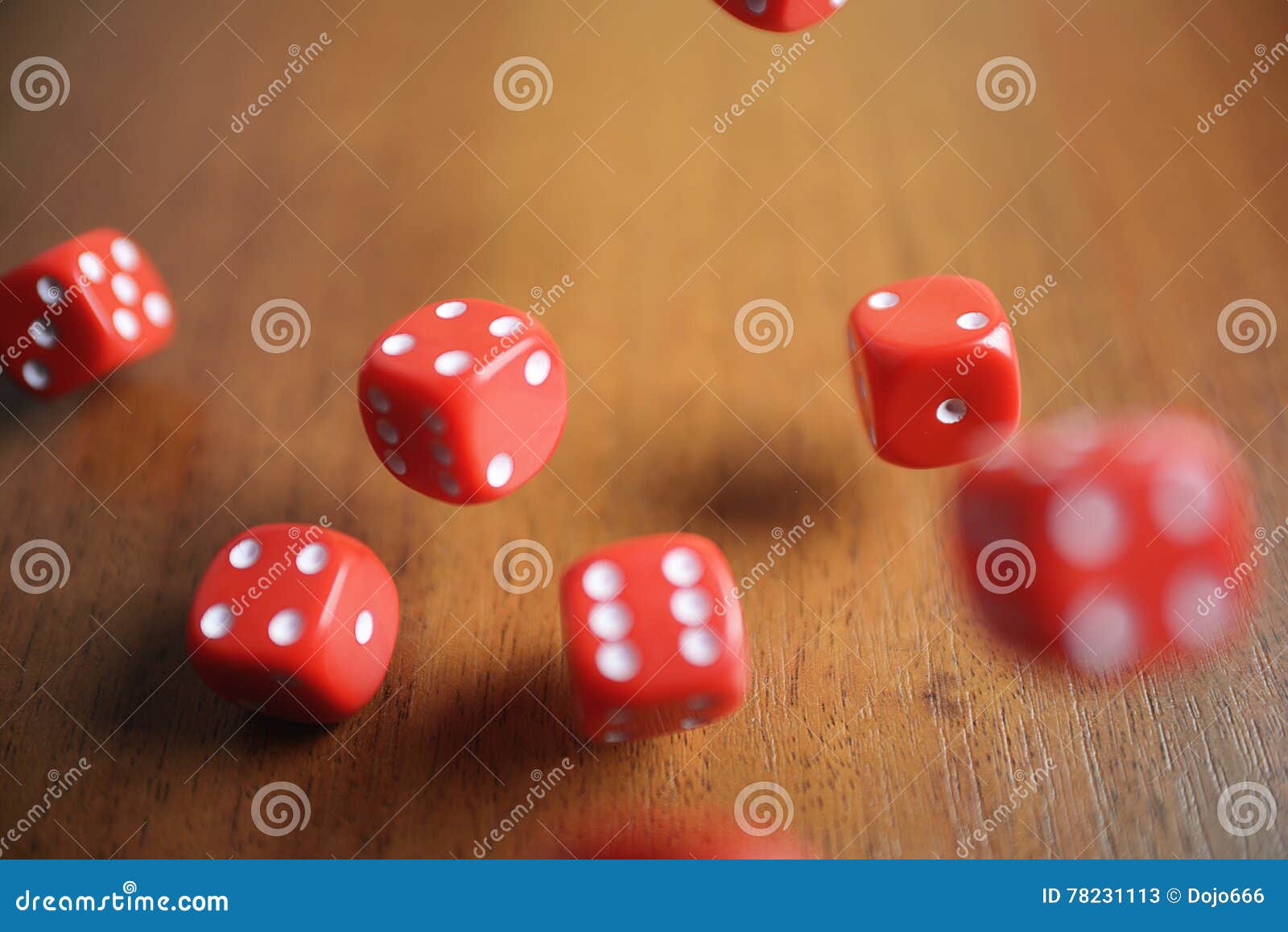 Several Rolling Red Dice Fall on a Table Stock Image - Image of roll ...