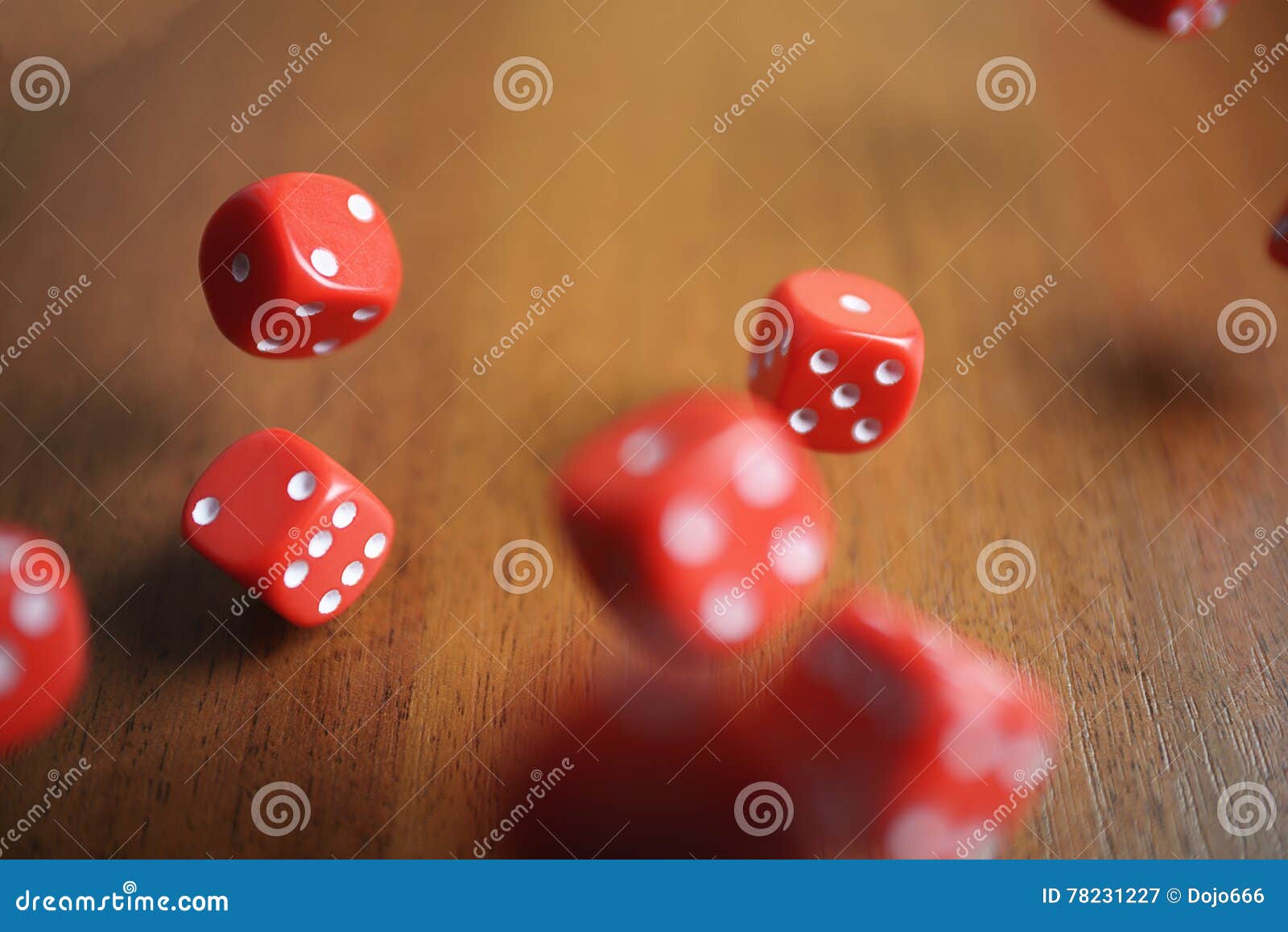 Several Rolling Red Dice Fall on a Table Stock Image - Image of cube ...