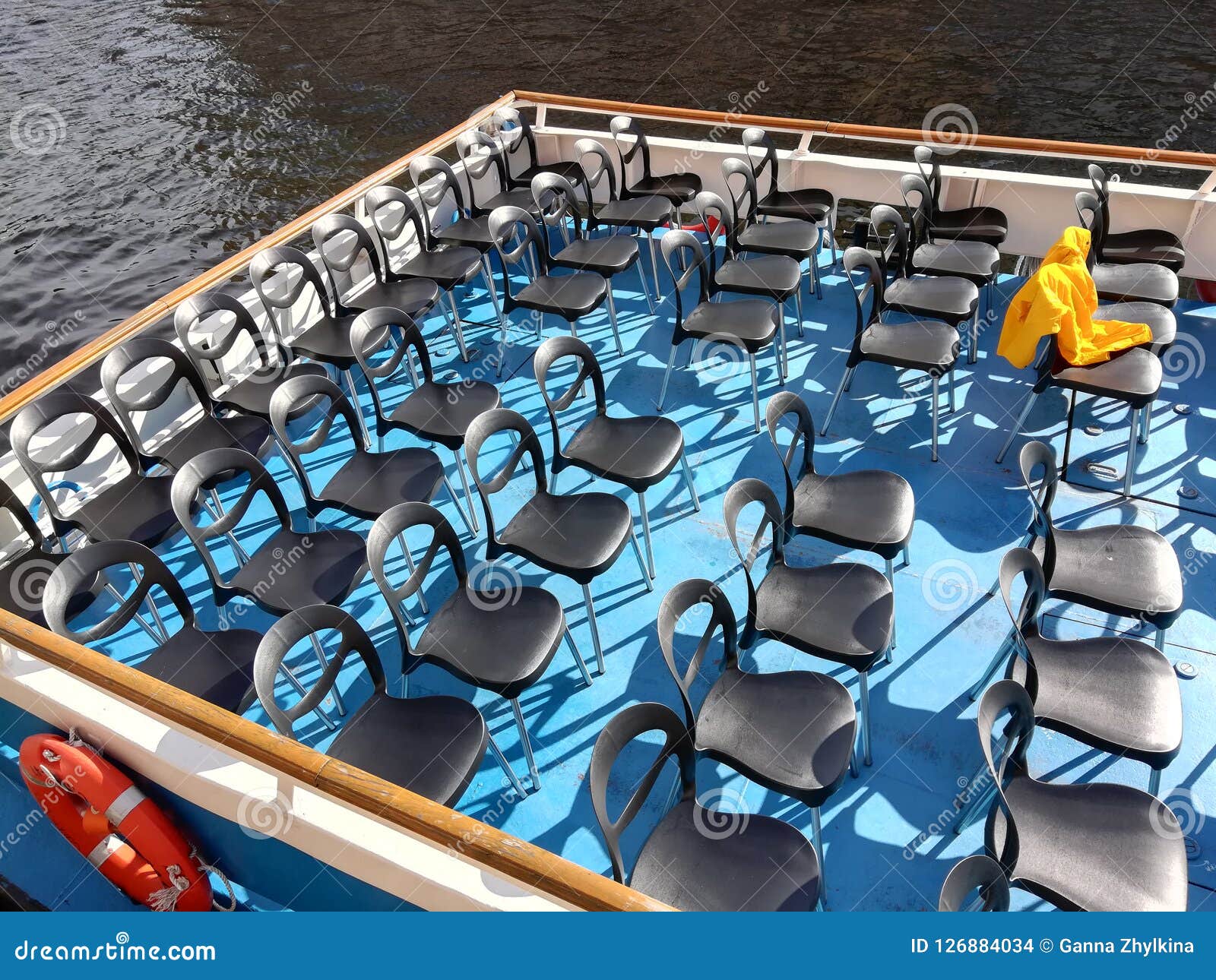 Several Rows of Chairs in the Blue Deck Vessel Stock Photo - Image of ...