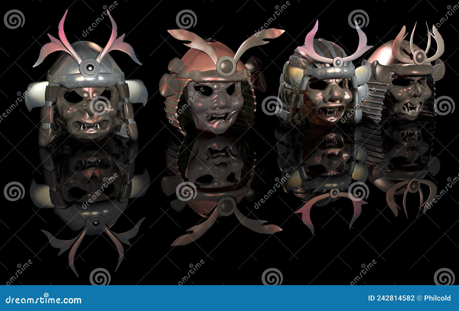 Samurai masks stock illustration. Illustration of helmets - 242814582
