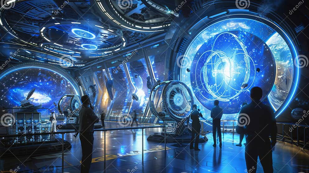 Scientists Study a Futuristic Space Laboratory at Night Stock Image ...
