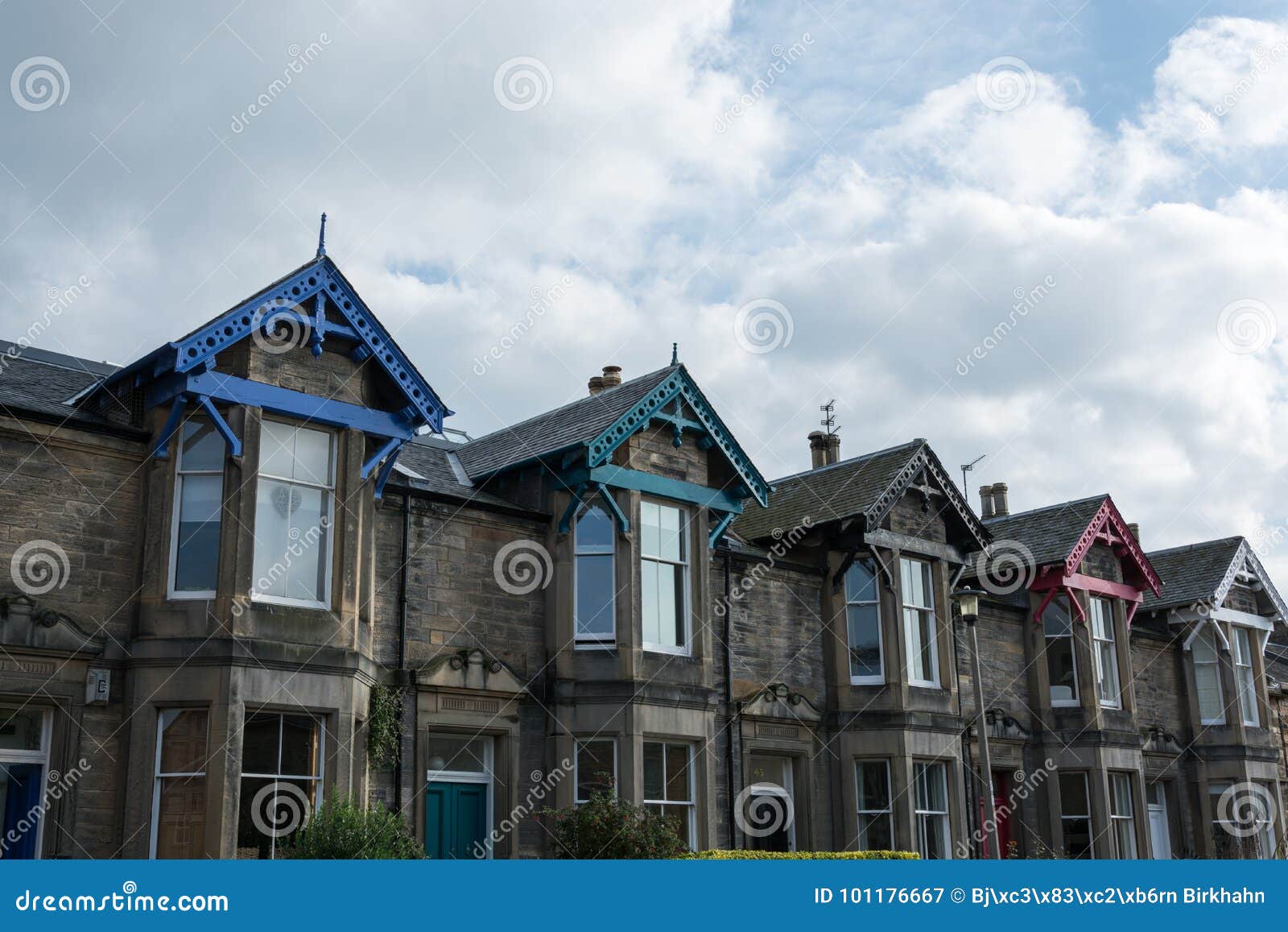 Scottish Stone Houses with Colourful Roofs Stock Image - Image of ...