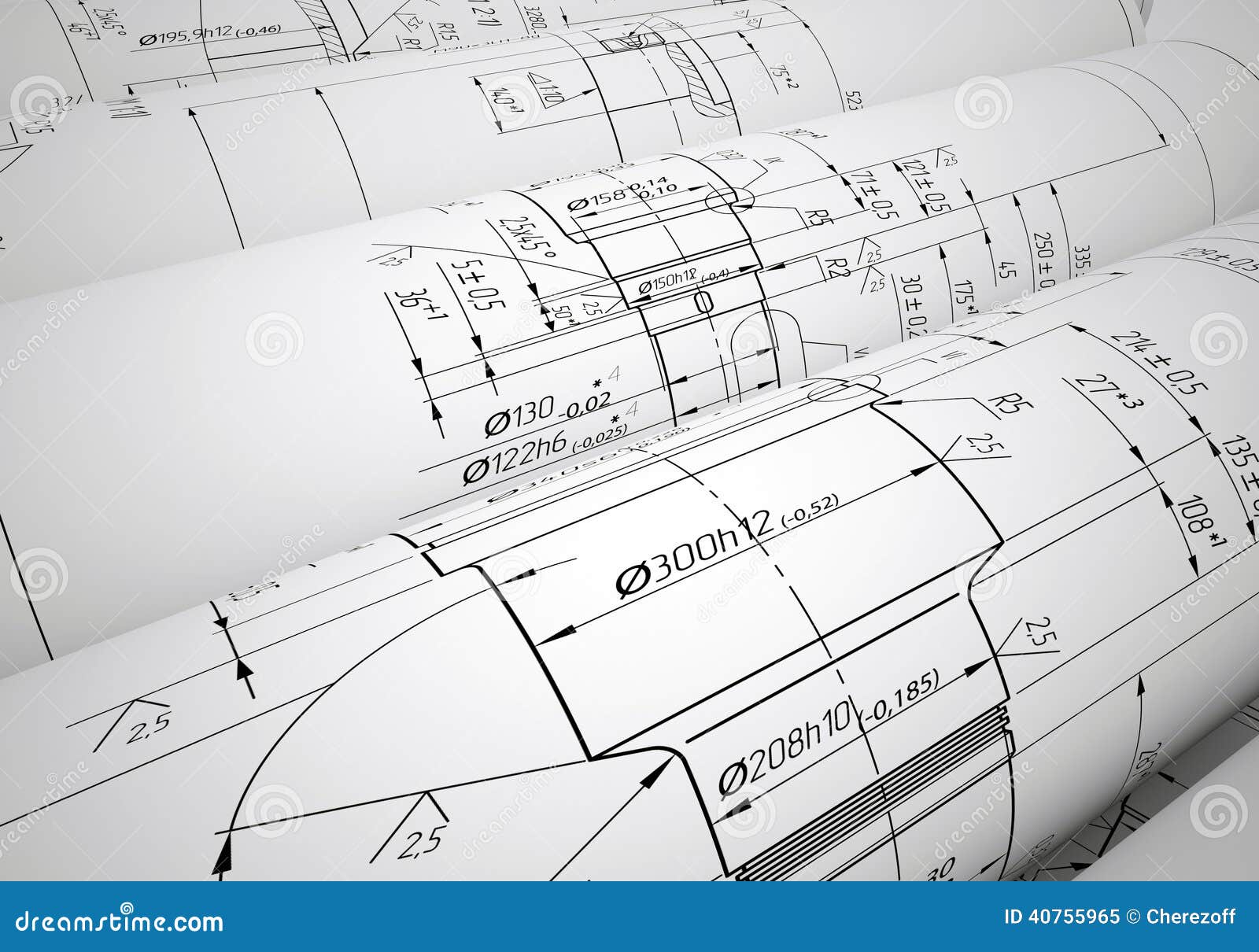 Several Scrolls Engineering Drawings Stock Illustration - Illustration ...