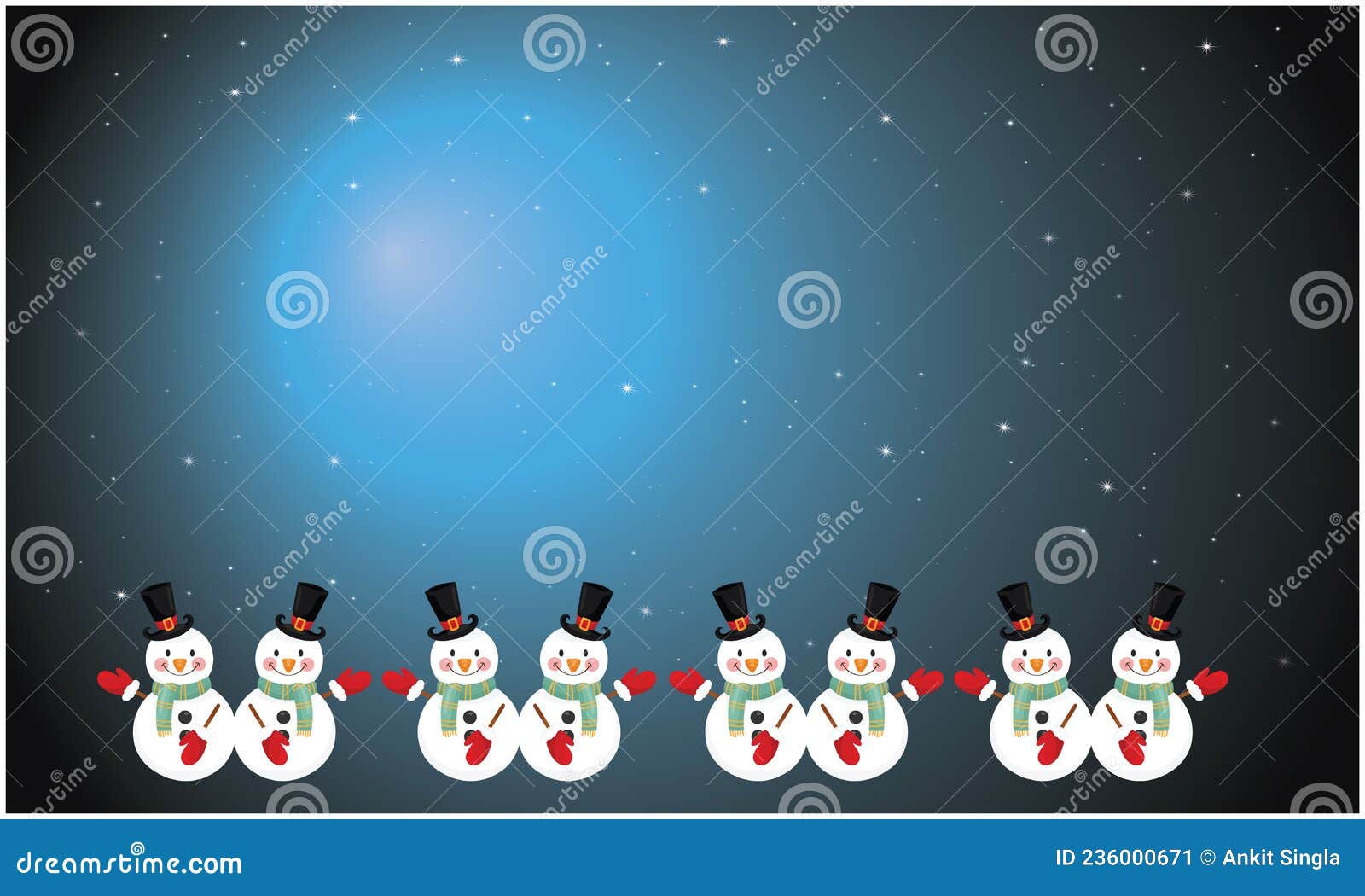 Several Snowman in an Abstract Moon Night Background Stock Vector ...