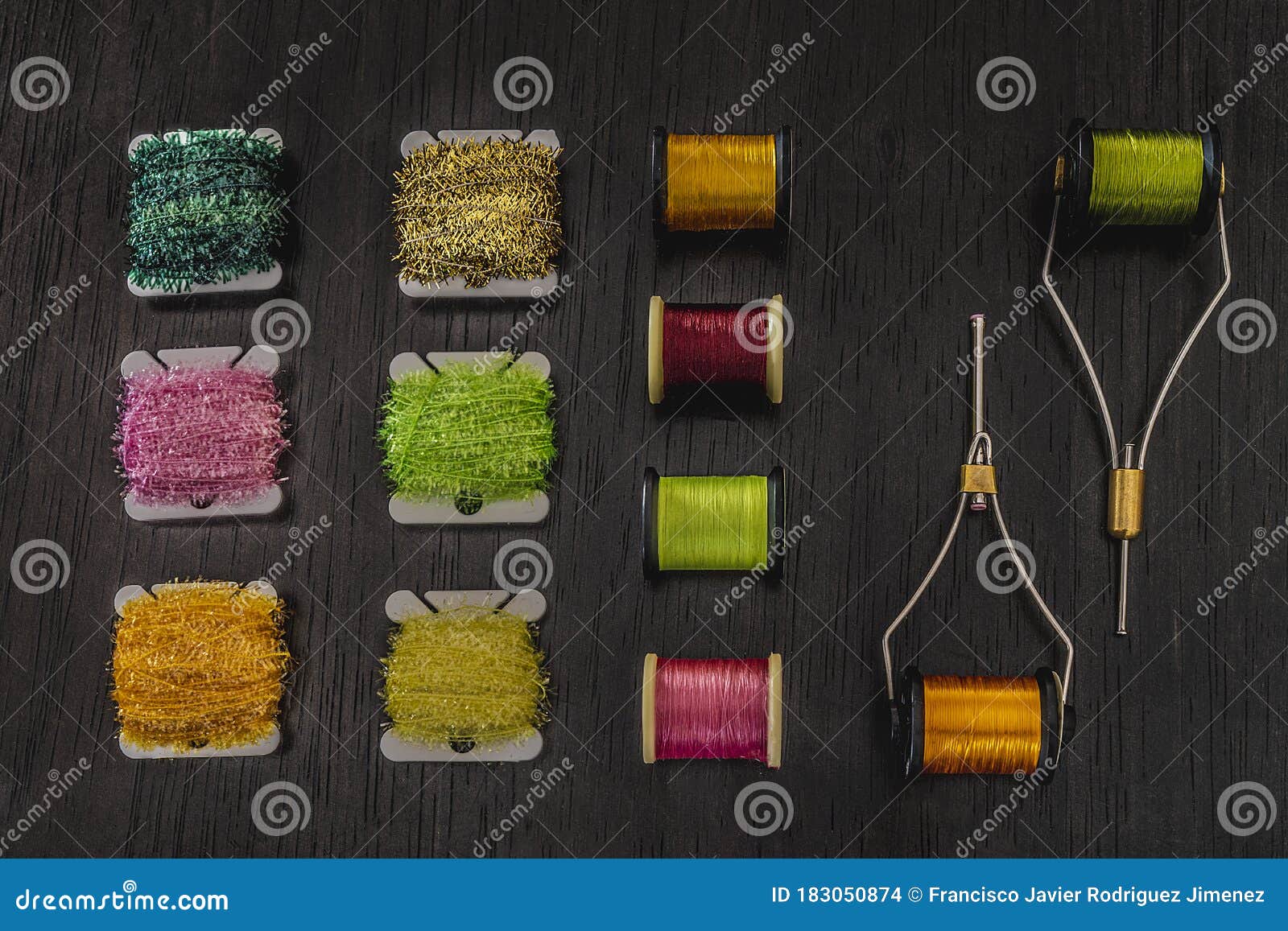 Several Spools of Various Types of Fly Tying Hobby Stock Photo - Image ...