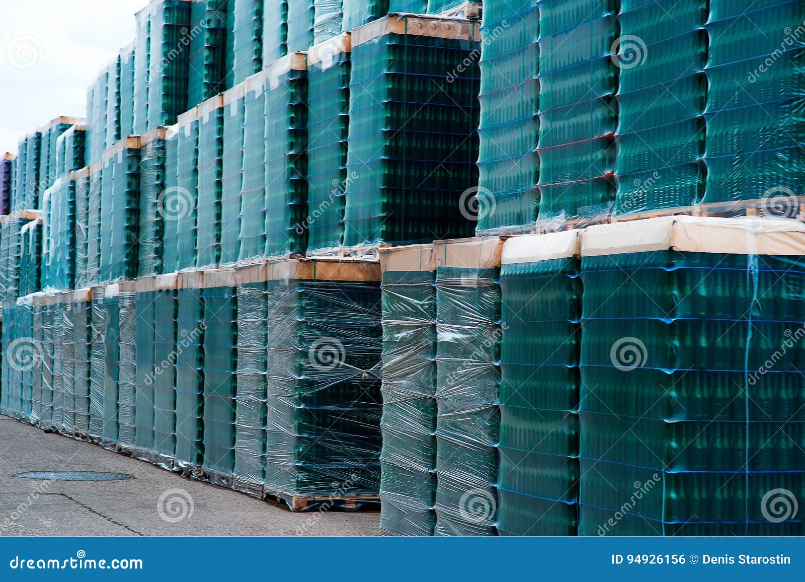 Several Stacks of Colorful Beverage Bottle Crates Outdoors Stock Photo ...