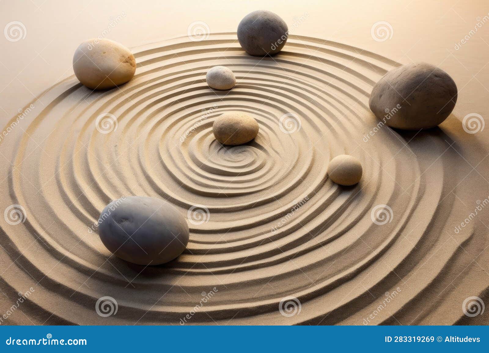 Several Stones on Raked Sand Creating a Calming Scene Stock Image ...