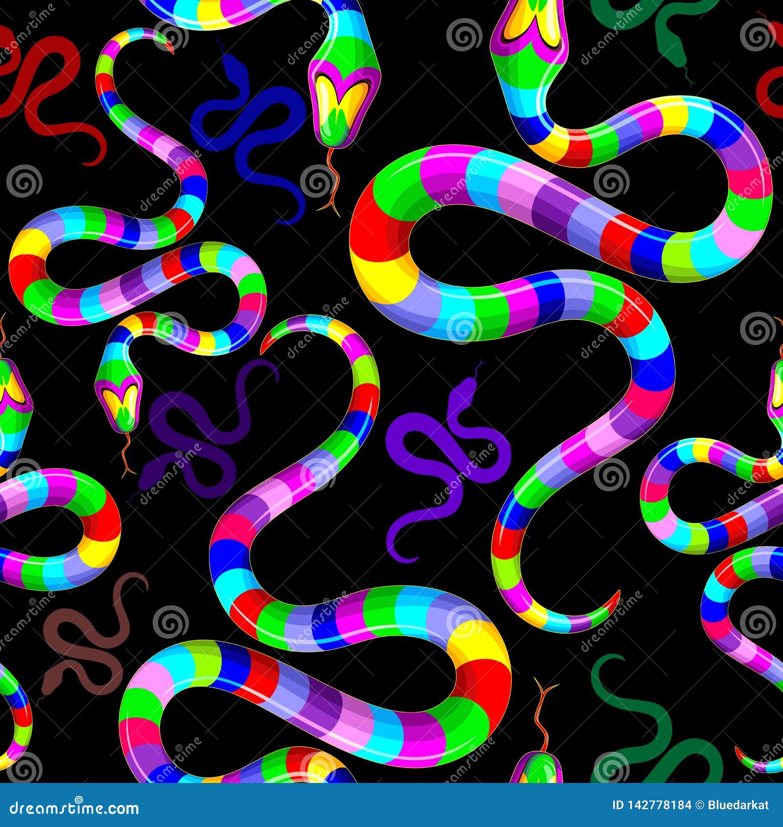 Snake Psychedelic Rainbow Fantasy Vector Seamless Pattern Design Stock ...