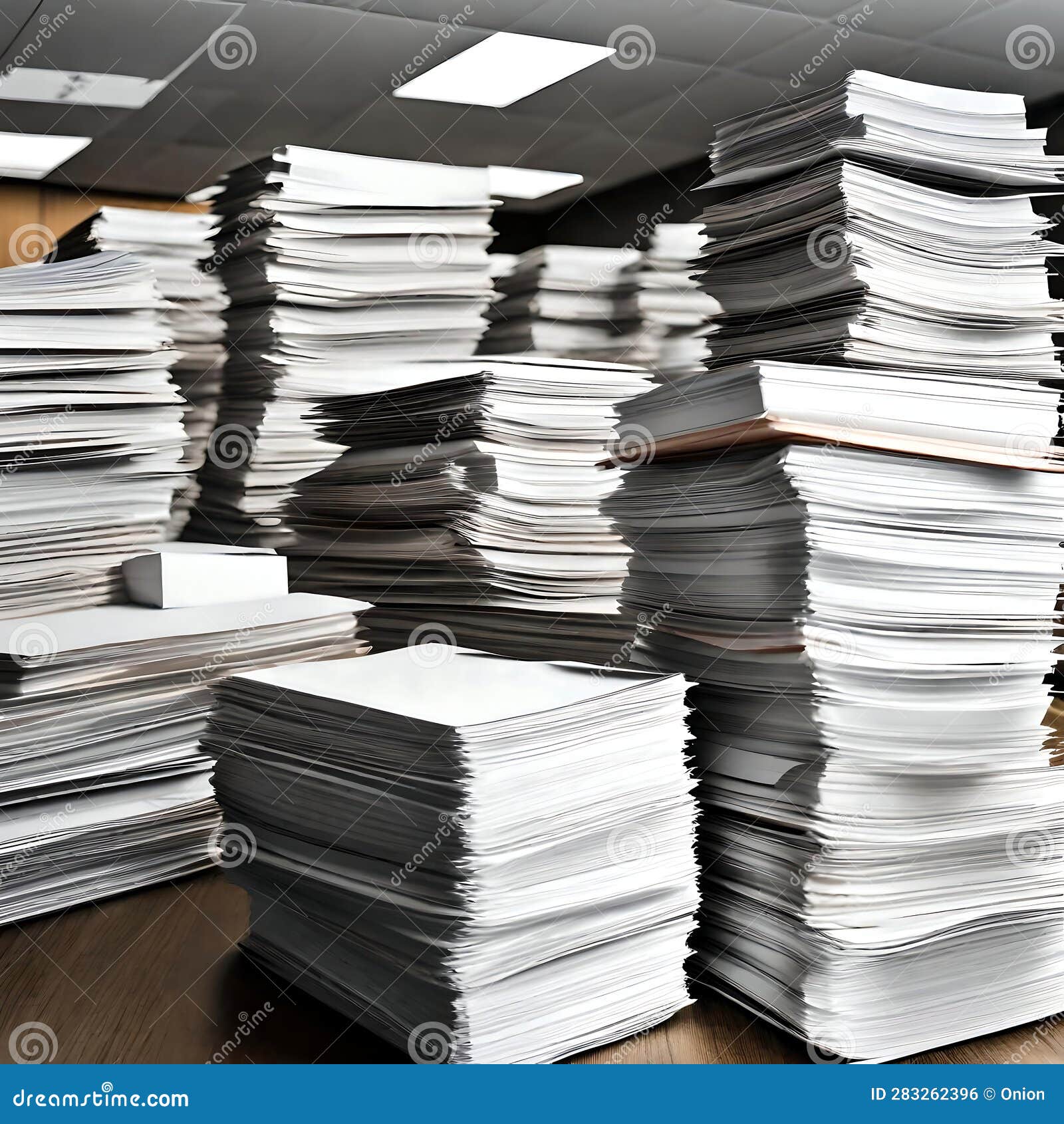 Tall Stacks of Paper Documents in the Office - Ai Generated Image Stock ...