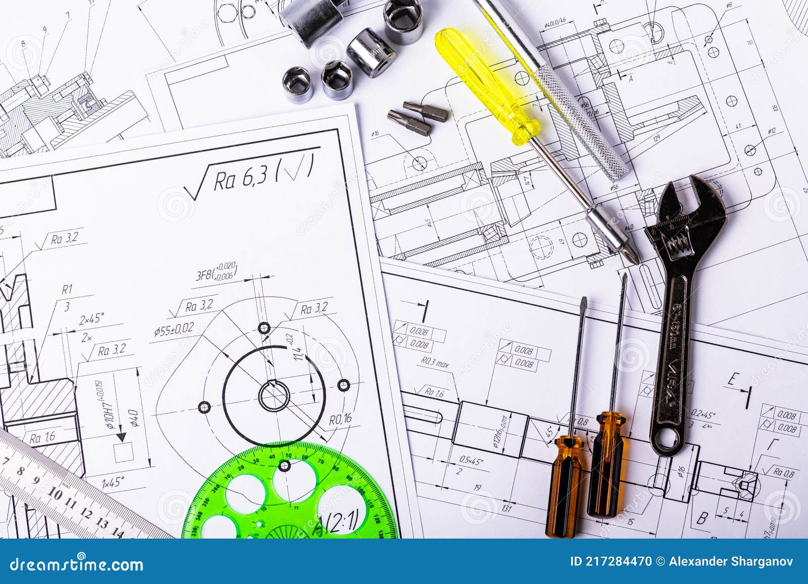 Several Technical Engineering Drawings, Which Show Mechanical Parts ...