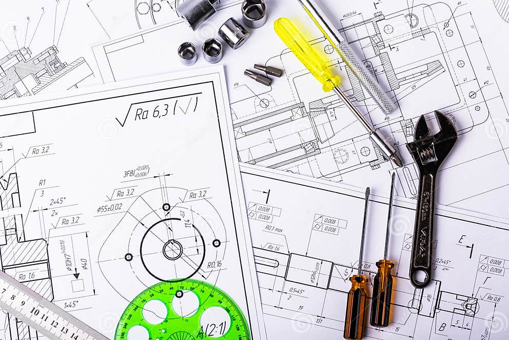 Several Technical Engineering Drawings, Which Show Mechanical Parts ...