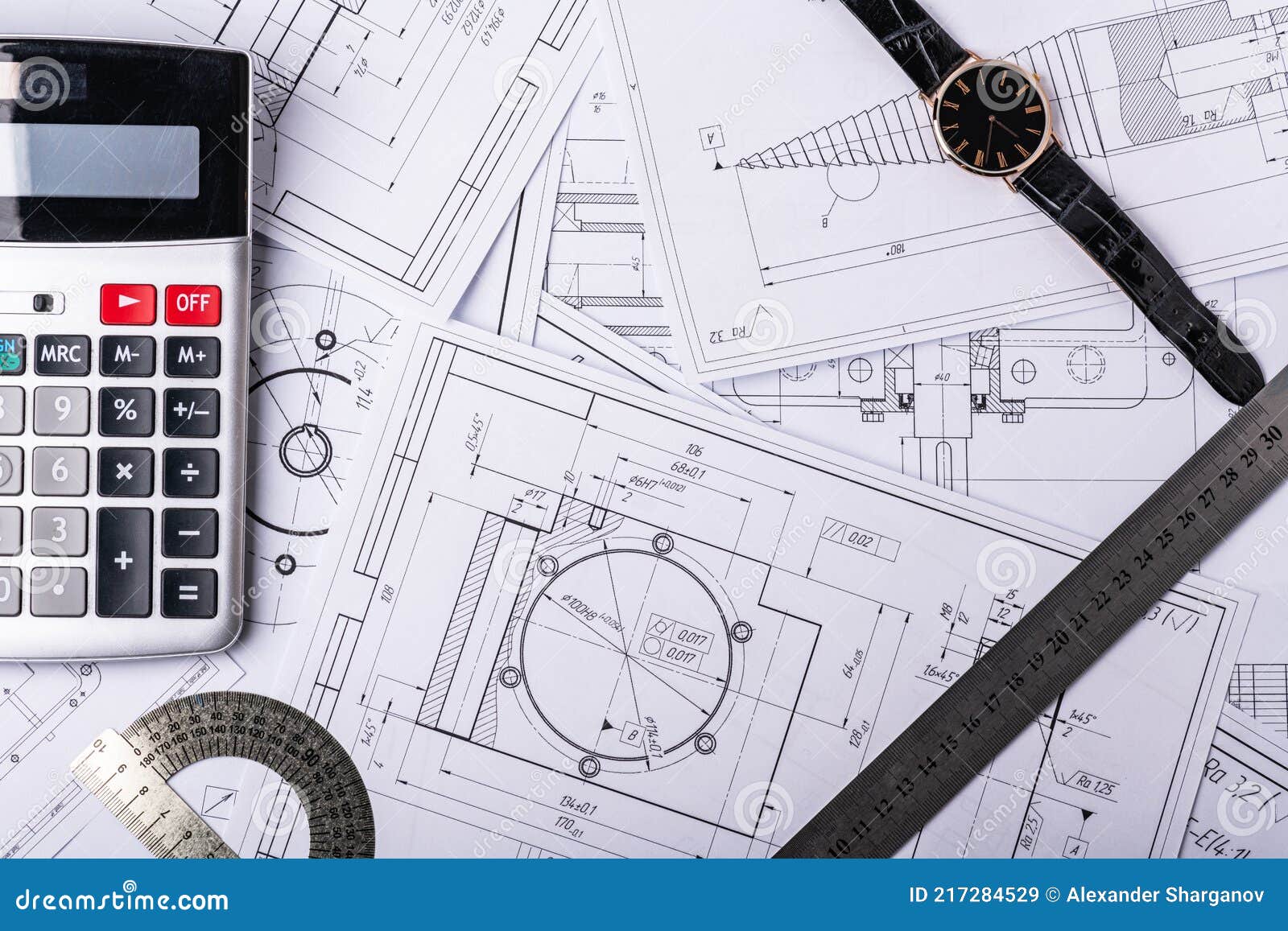 Several Technical Engineering Drawings, Which Show Mechanical Parts ...