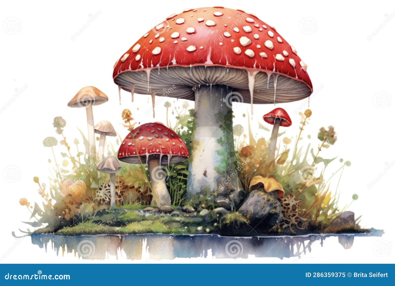 Several Toadstools, Watercolor Illustration. Generative AI Stock ...