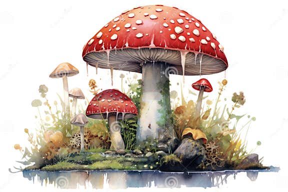 Several Toadstools, Watercolor Illustration. Generative AI Stock ...