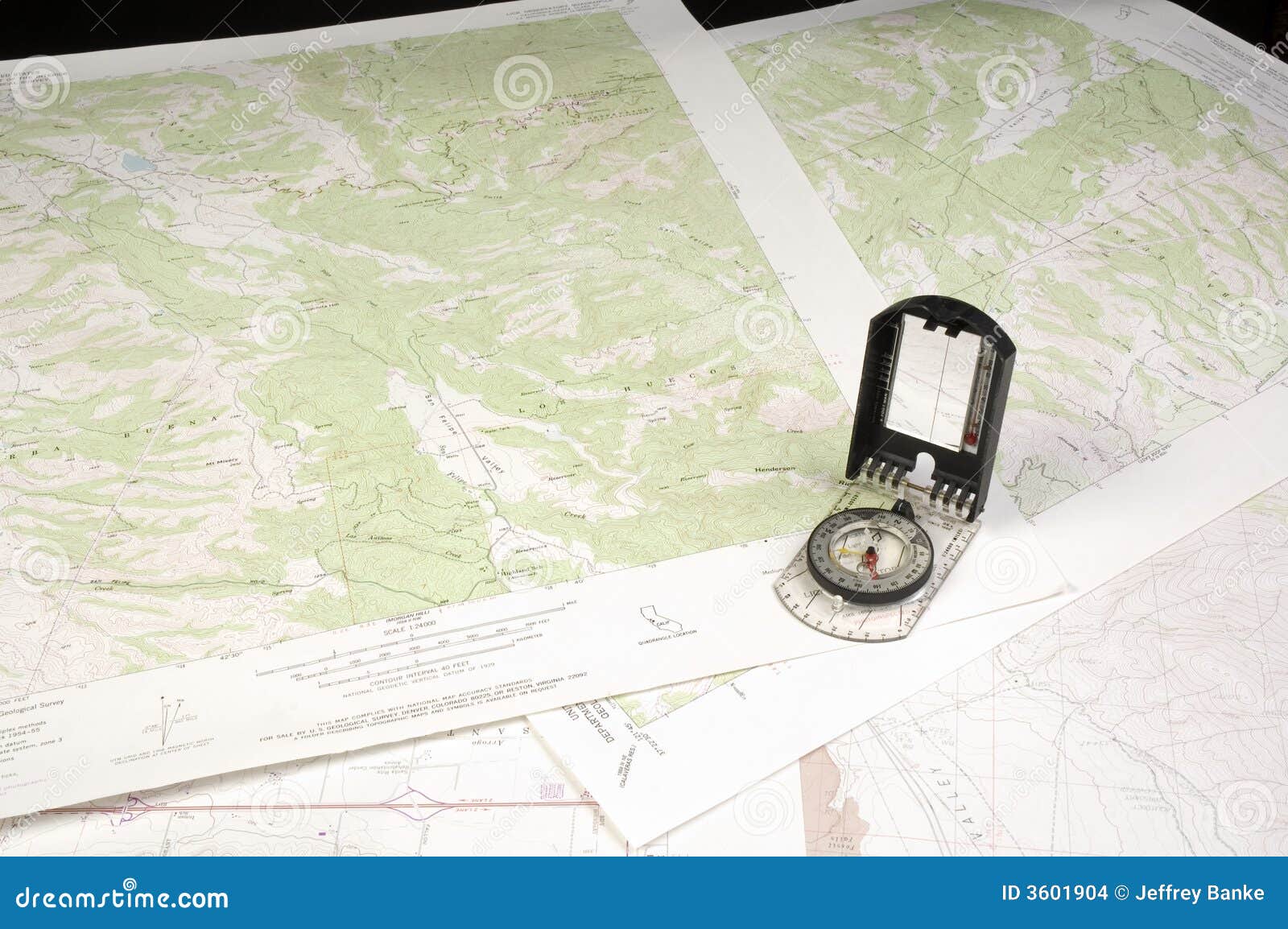 Several Topo Maps and Compass Stock Photo - Image of survival ...