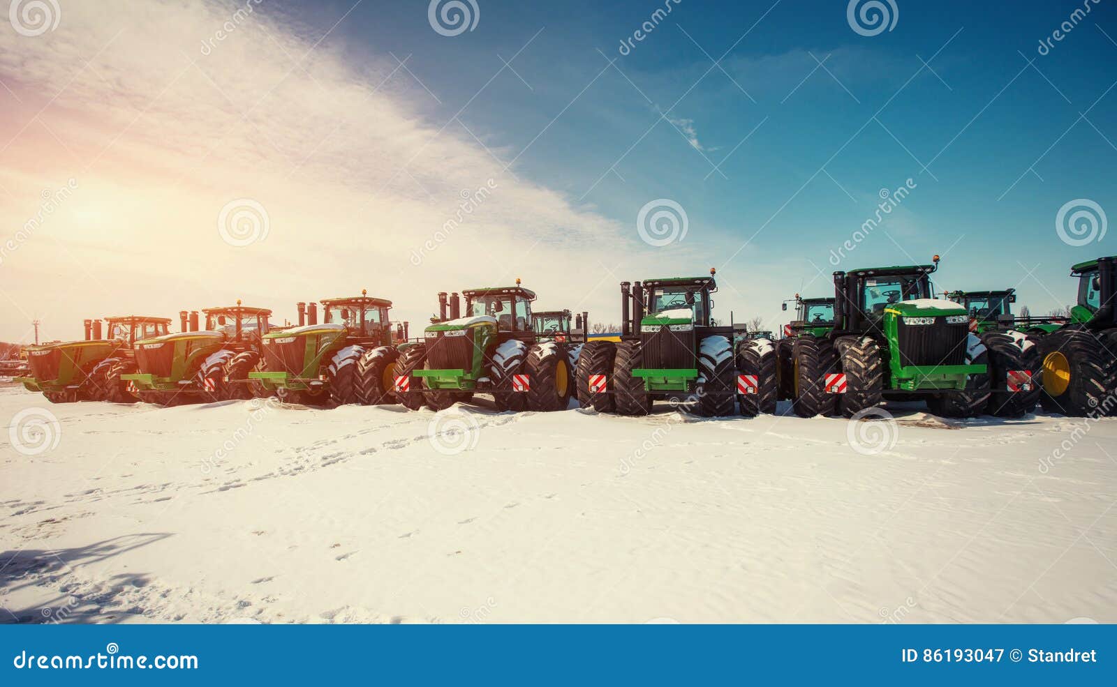 Several Tractors Lined Up in the Agricultural Sector Editorial ...