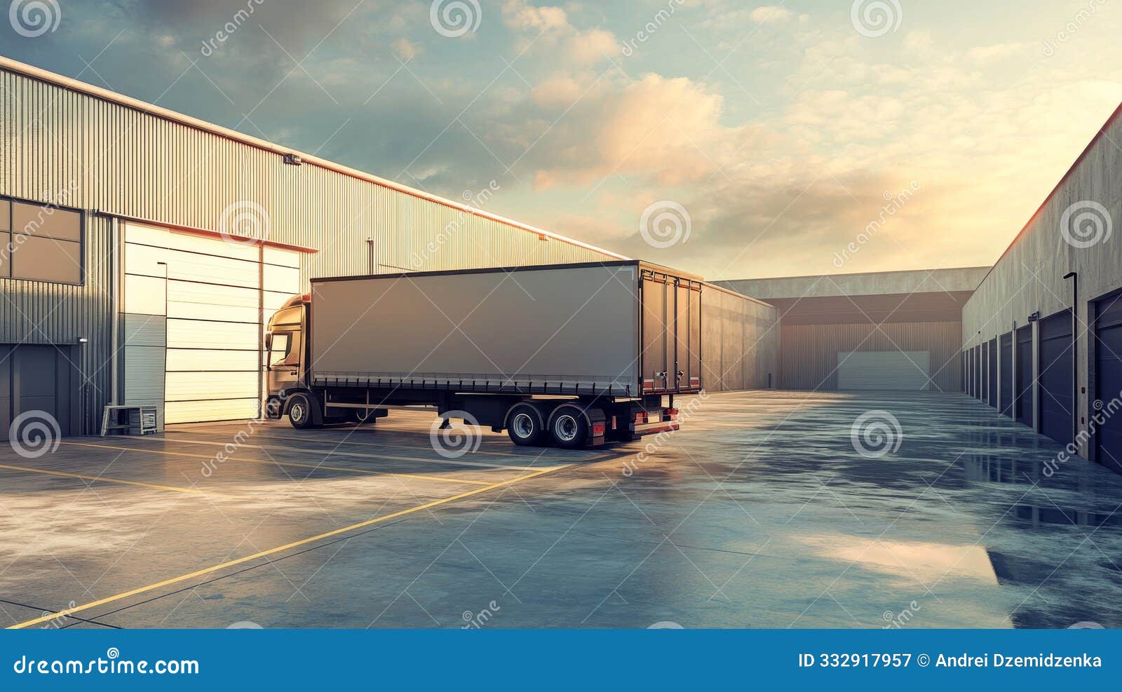 Several Trucks are Parked in the Loading Dock Area of an Industrial ...