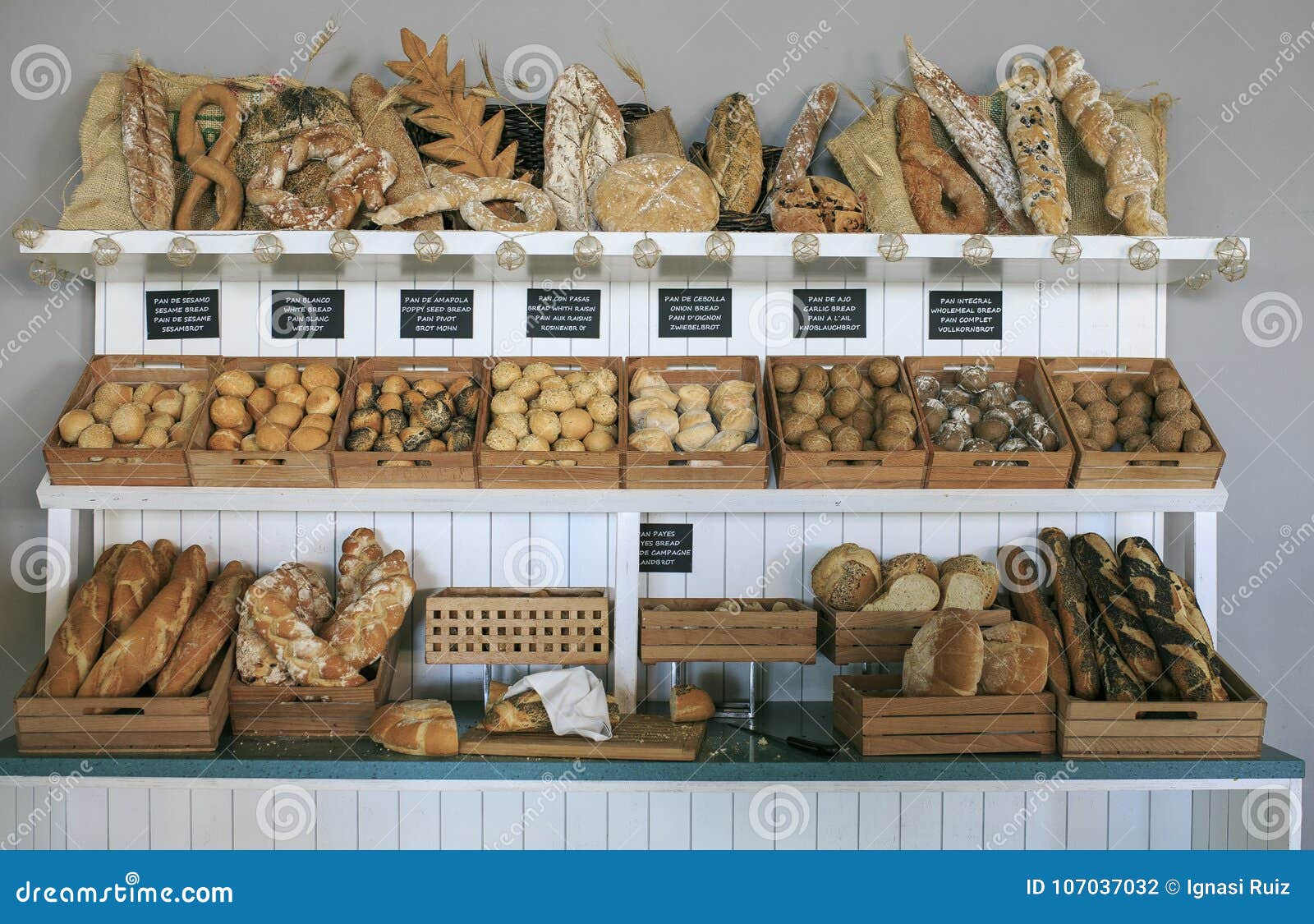 Several Types of Bread in a Bakery Stock Photo - Image of loaf ...
