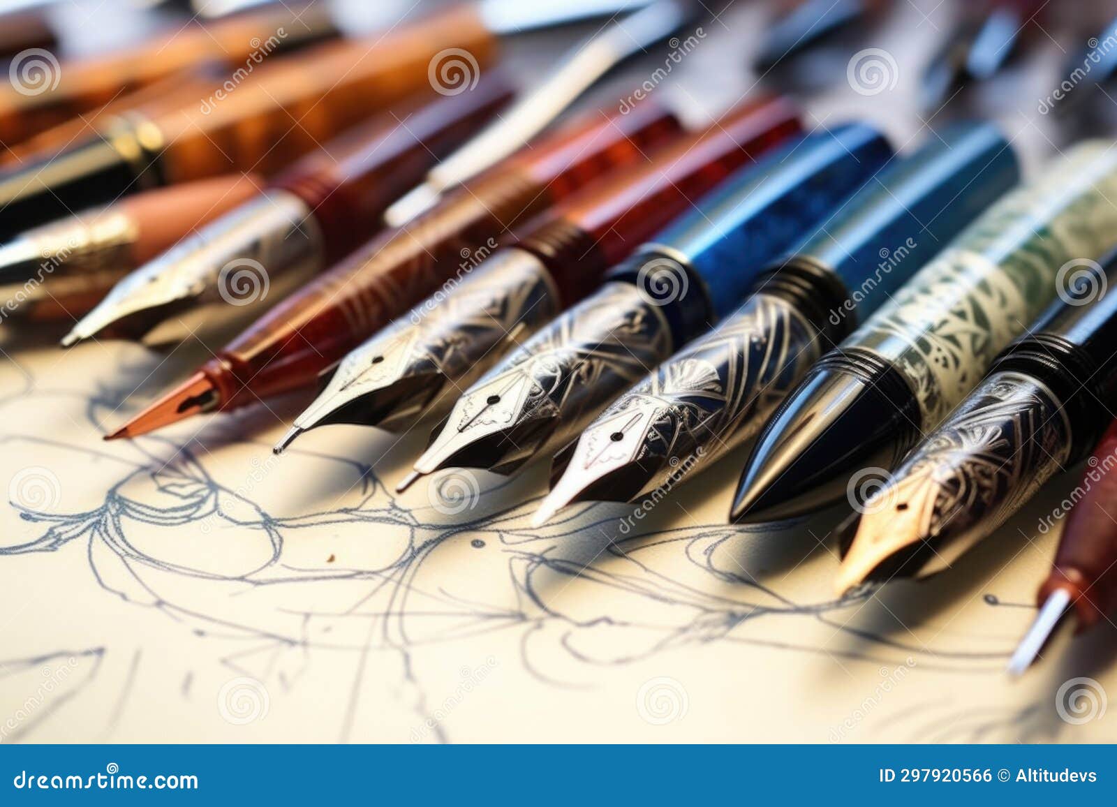 Several Types of Calligraphic Pen Tips Resting on a Drafting Table ...