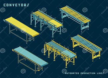Several Types of Conveyors Isometric View Stock Vector - Illustration ...