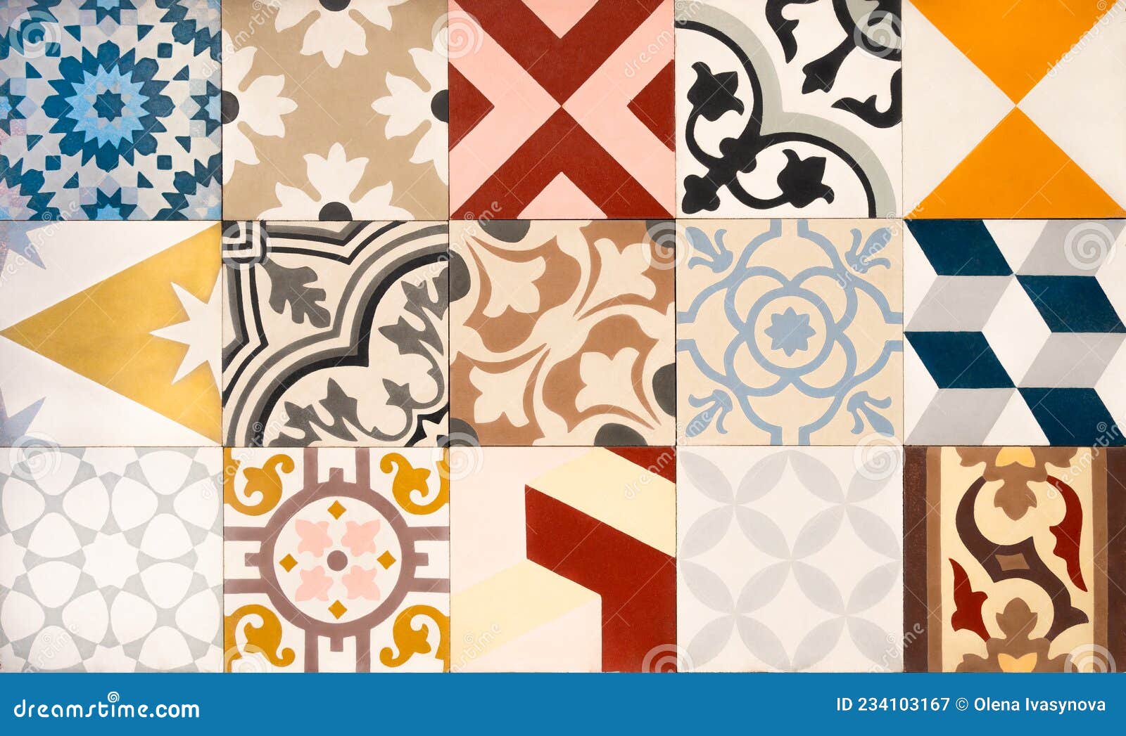 Several Types of Old Colored Tiles with Different Patterns Lie Next To ...