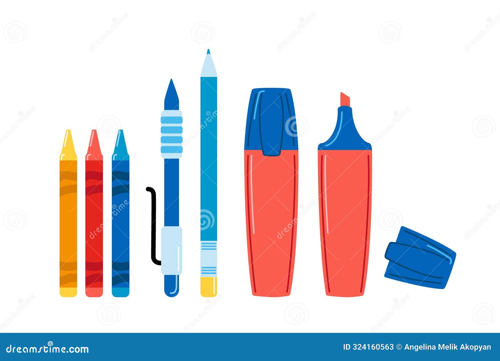 Several Types of Pens. Stationery Stock Vector - Illustration of ...