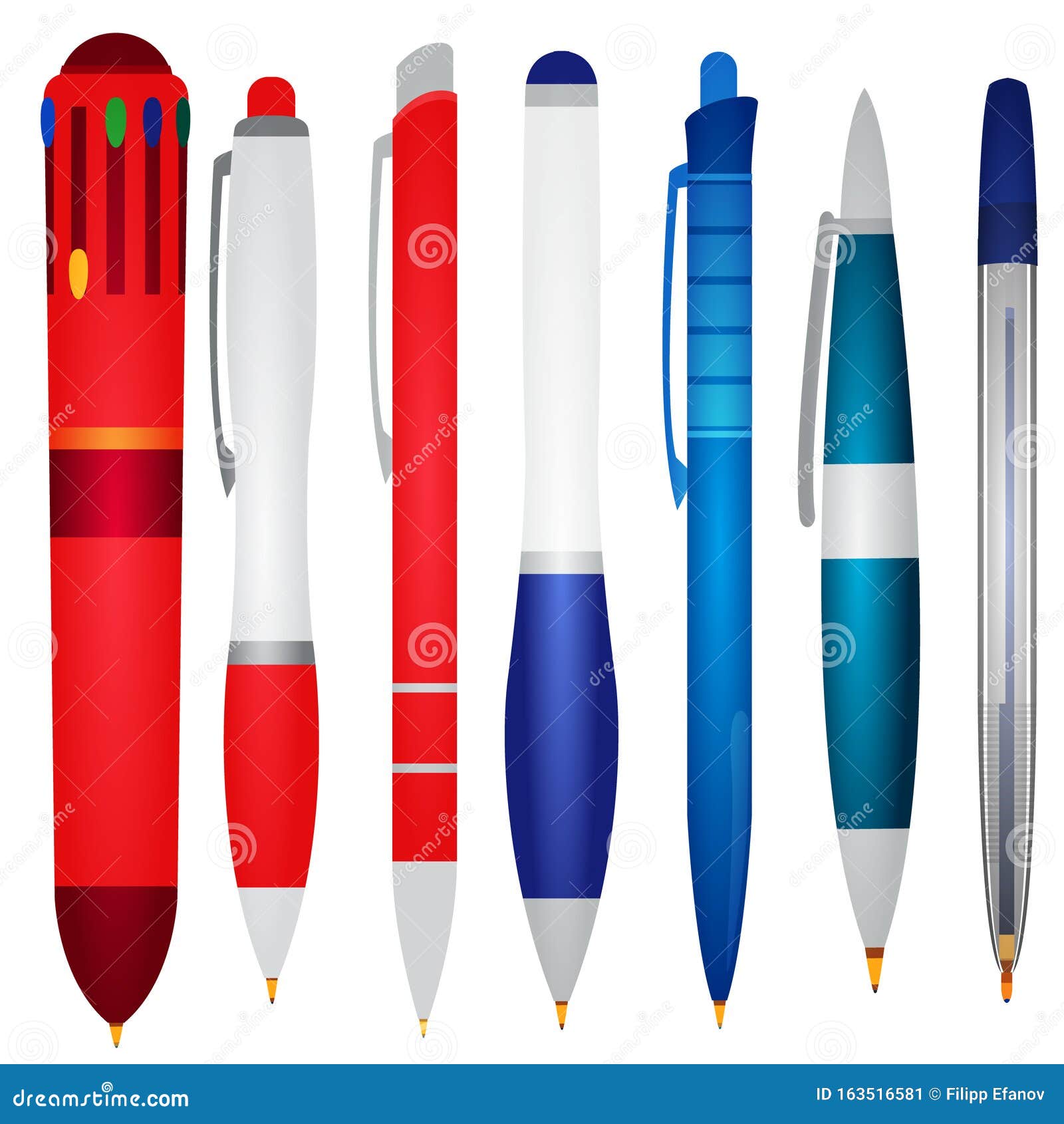 Several Types of Pens. Stationery Stock Illustration - Illustration of ...
