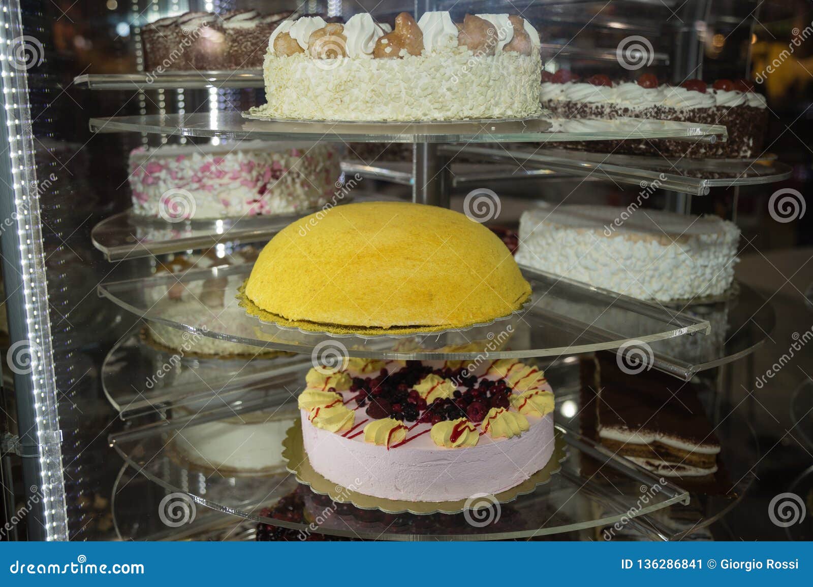 Several Types of Stuffed Cakes Inside a Pastry Display Stand Stock ...