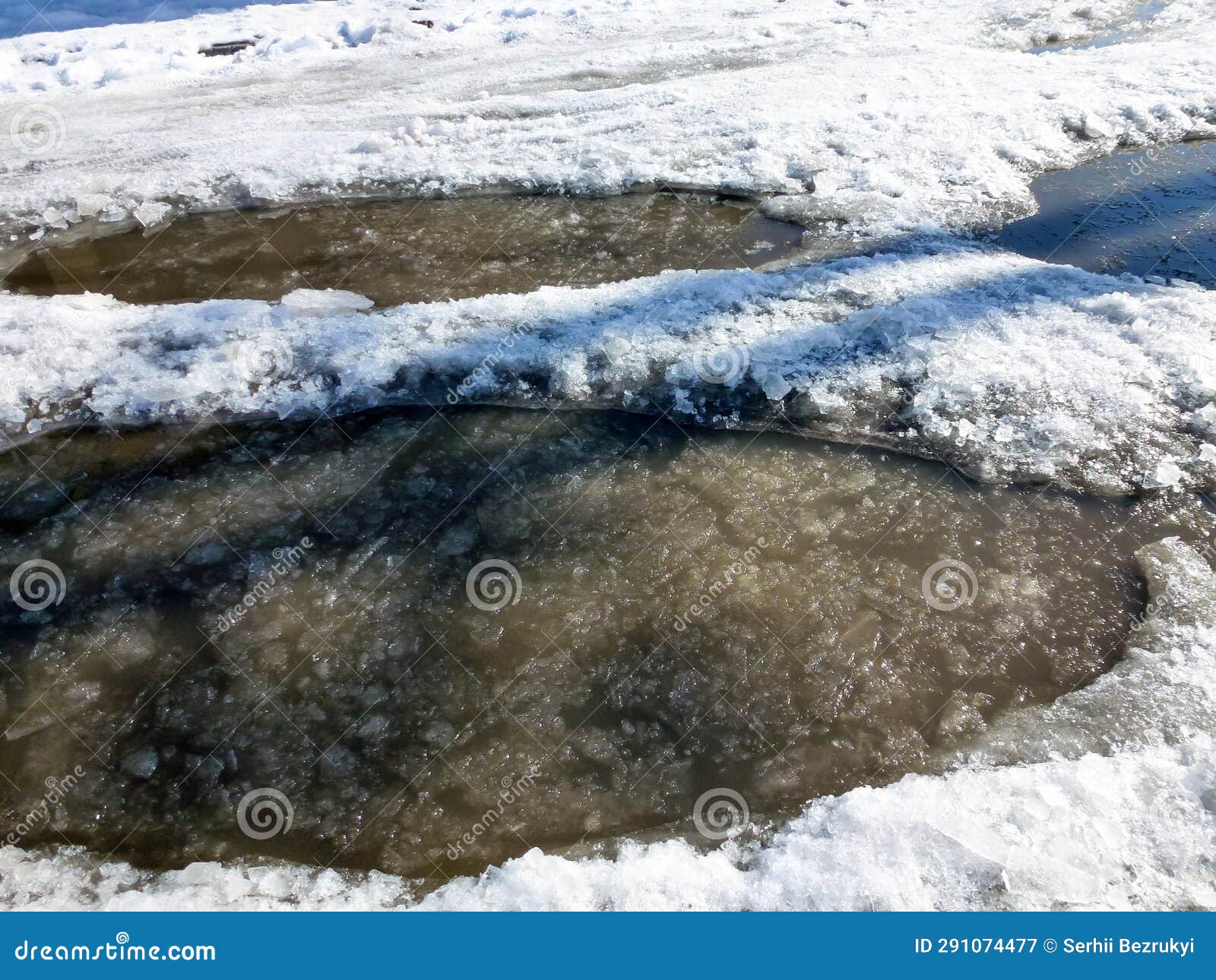 Several Unfrozen Puddles on the Lake. View from Above Stock Image ...
