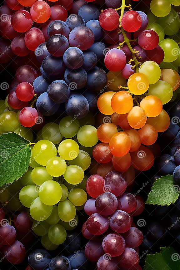 Several Varieties and Colors of Grapes. AI Generated Content. Stock ...
