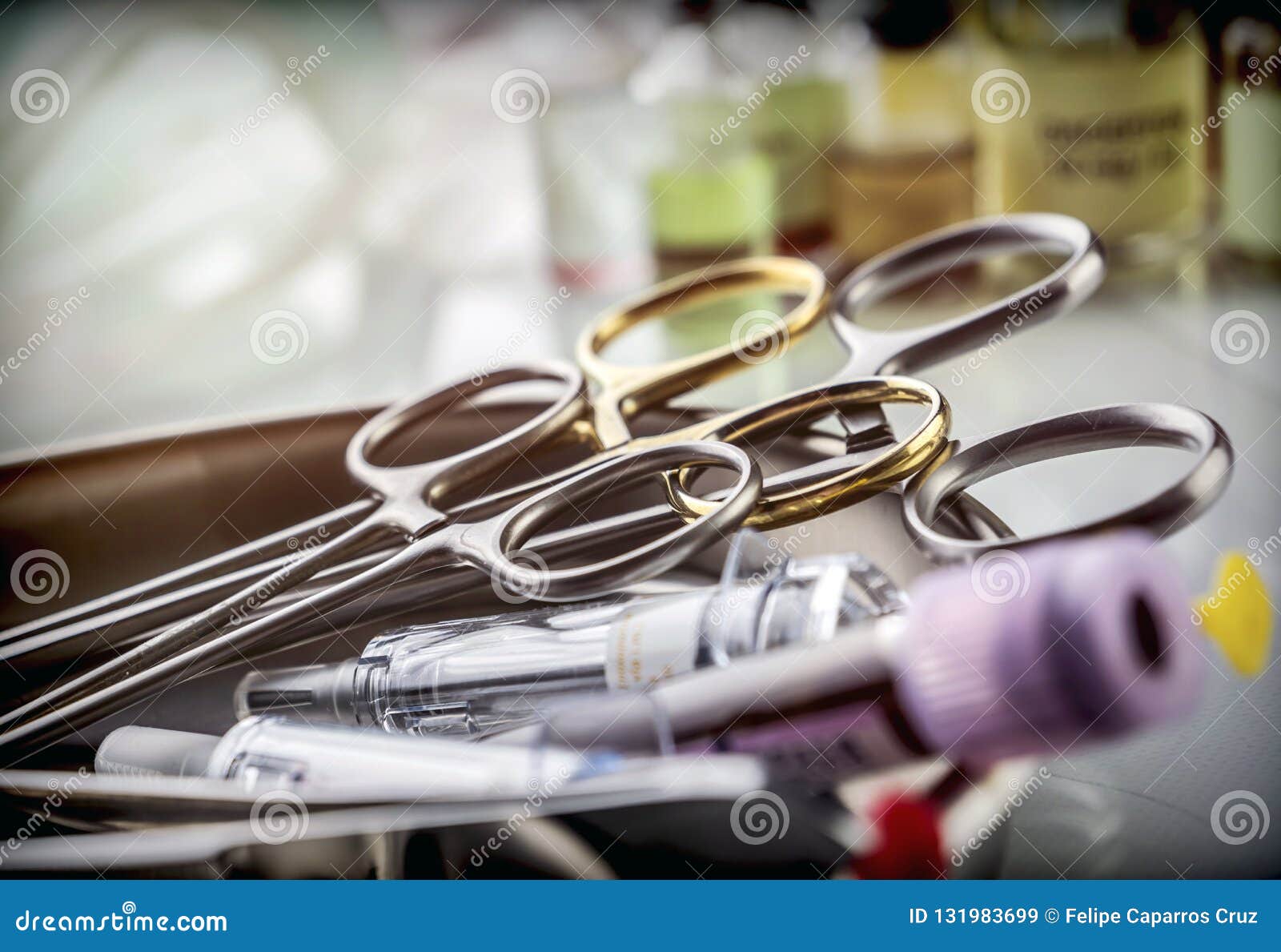 Several Vials and Scissors of Suture in a Laboratory in a Hospital ...