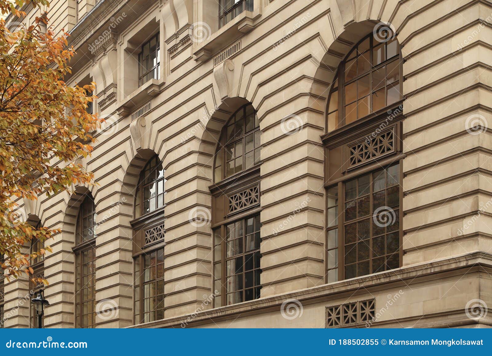 Several Vintage Arch Windows in a Brick Antique Building Stock Image ...