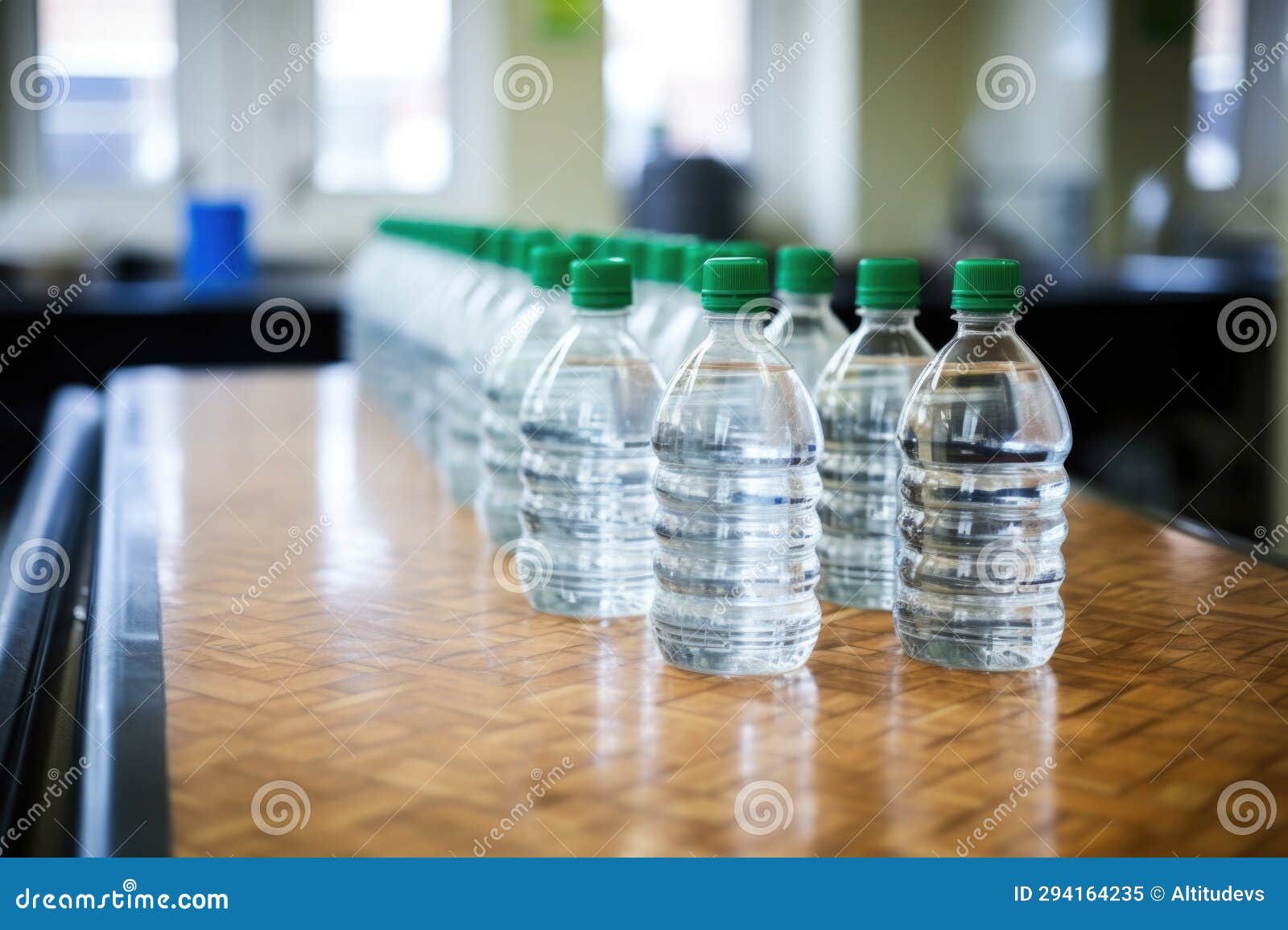 Several Water Bottles Aligned on a Cafeteria Counter Stock Illustration ...