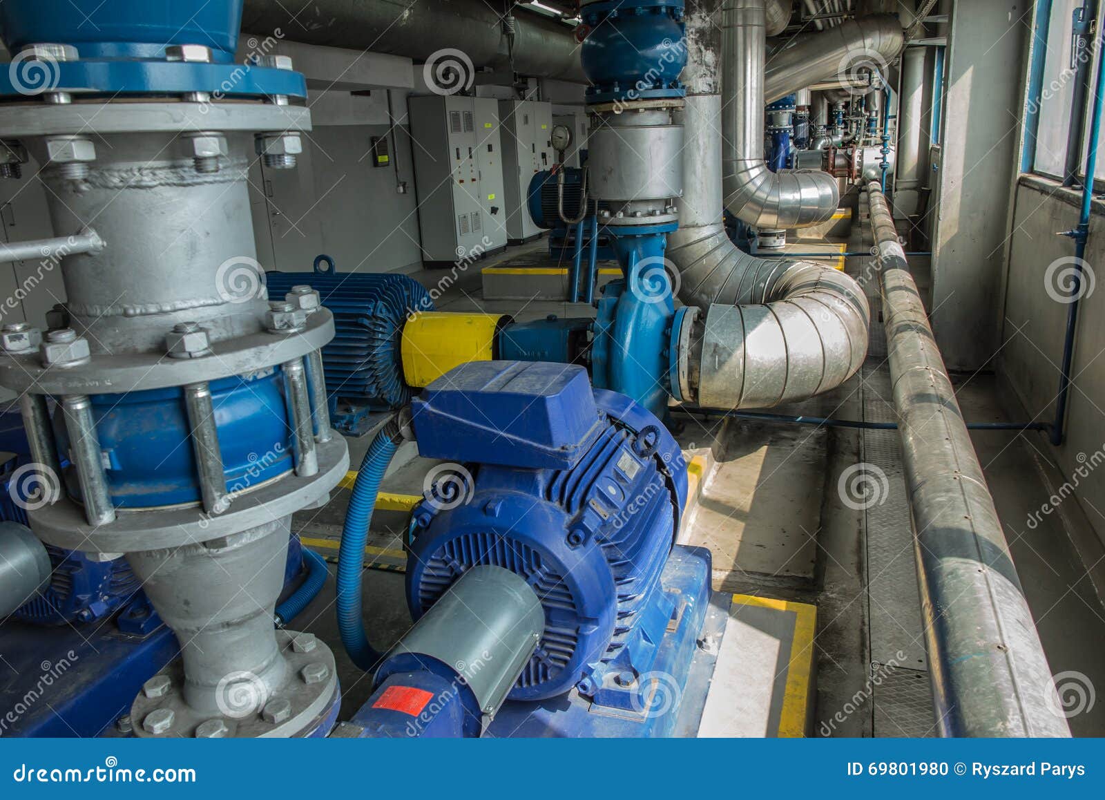 Several Water Pumps with Large Motors Stock Photo - Image of line ...