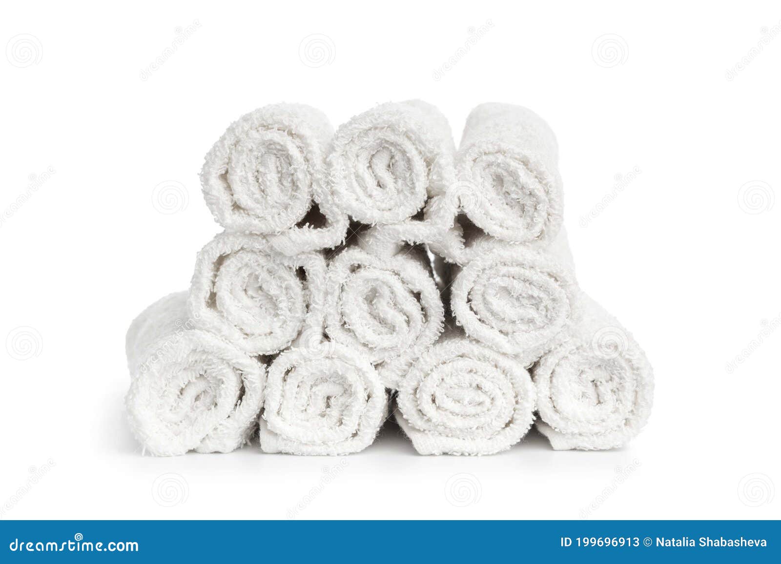 Stack of White Clean Towels Rolled Up on White Background Stock Image ...