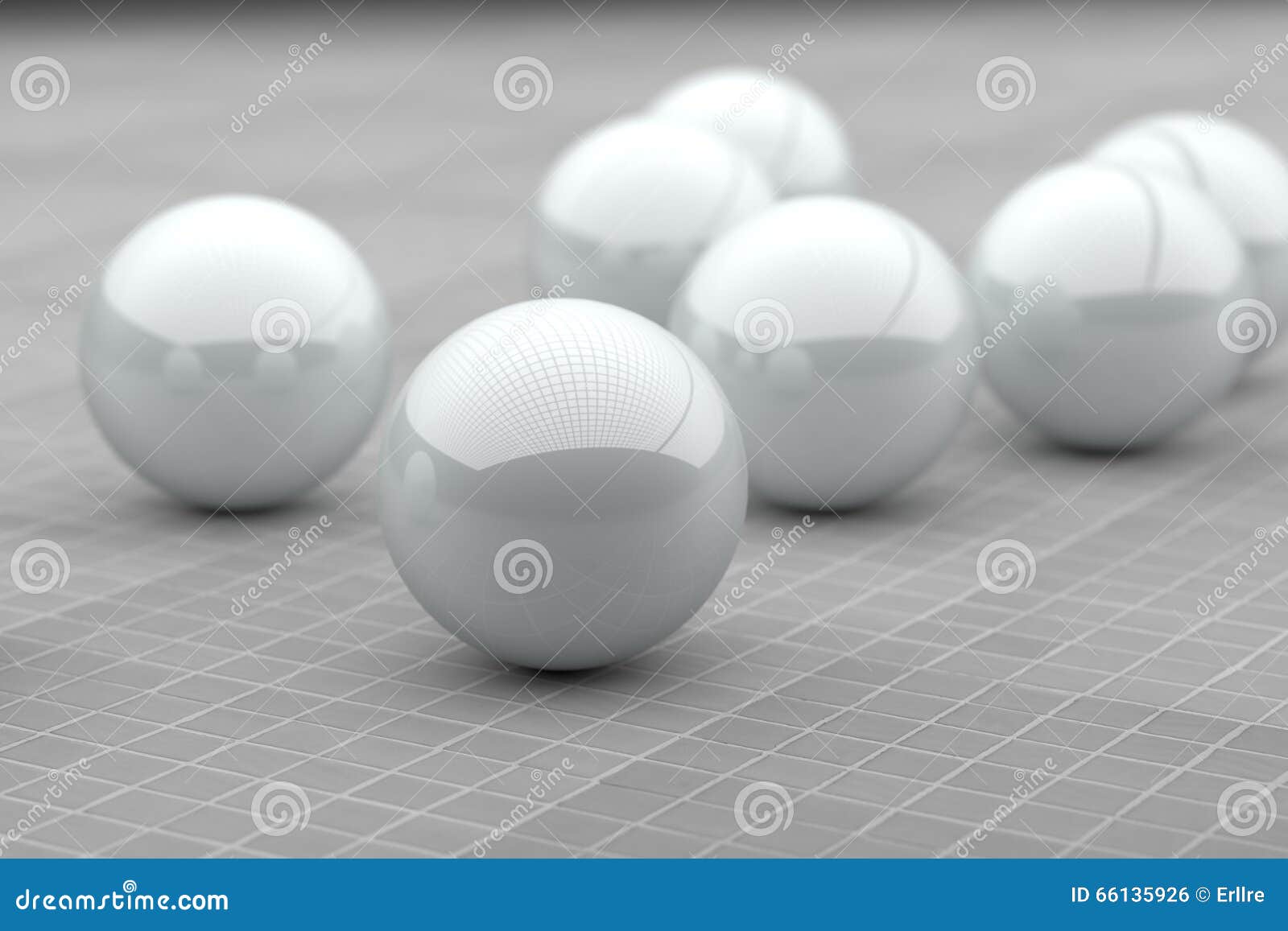 Several White Futuristic Balls on Ceramic Floor Stock Illustration ...