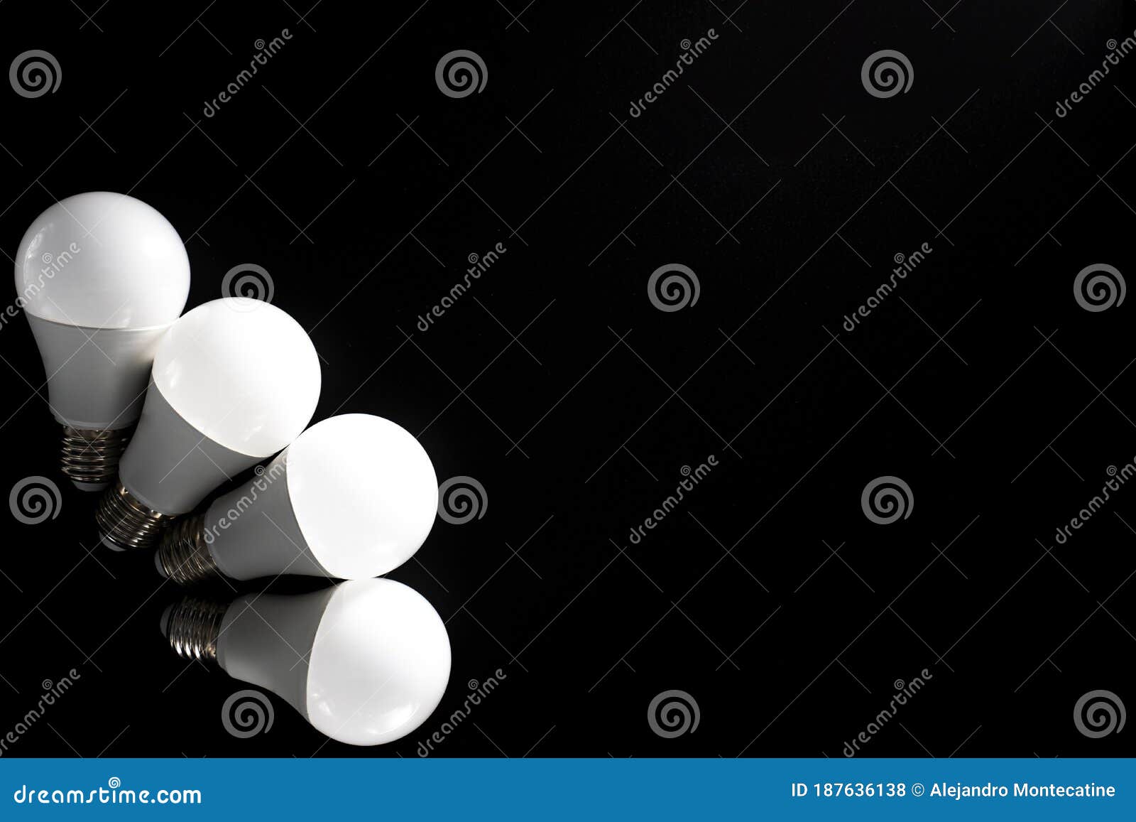 Several White Led Light Bulbs on Black Background Stock Photo - Image ...